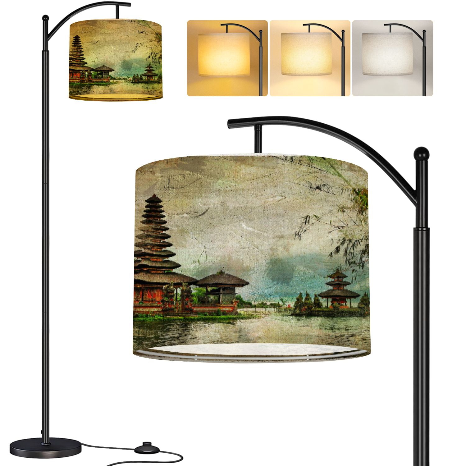 Arc Floor Lamp mysterious Balinese temples artwork painting style Tall ...
