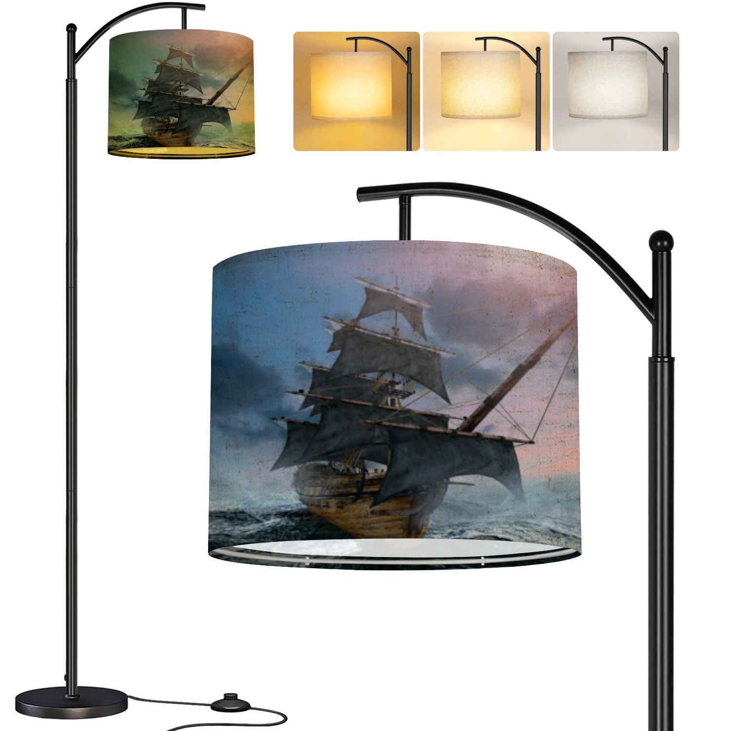 Arc Floor Lamp pirate ship sailing sea 3D render Tall Modern Standing ...