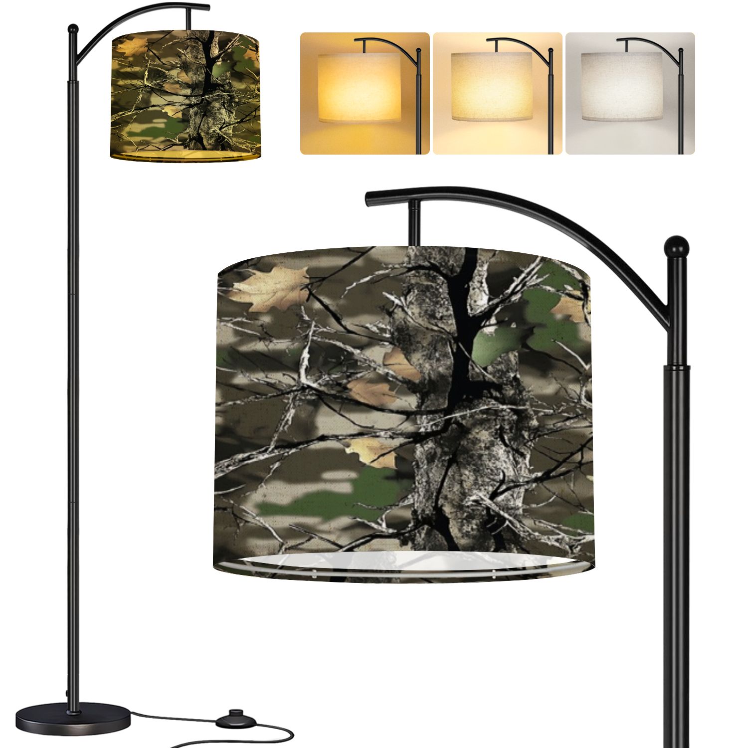 Arc Floor Lamp realistic camouflage pattern tree branches leaves ...