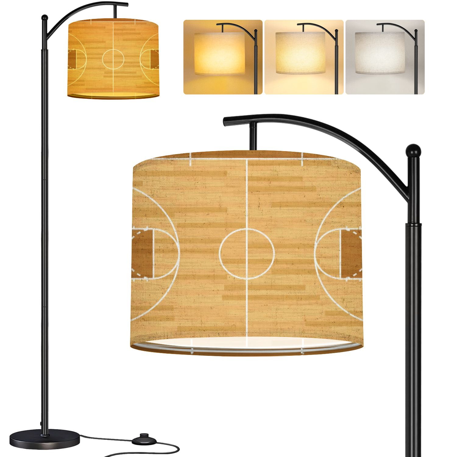 Arc Floor Lamp realistic hardwood textured basketball court Tall Modern ...