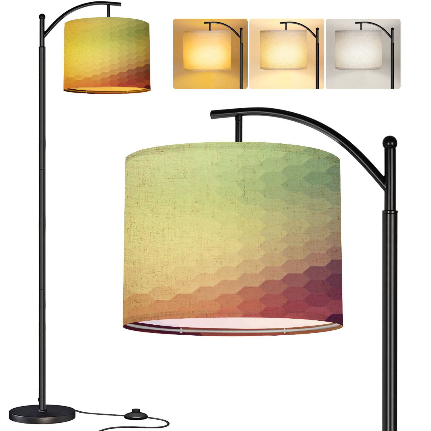 Arc Floor Lamp retro colorful Tall Modern Standing Lamp LED Adjustable ...