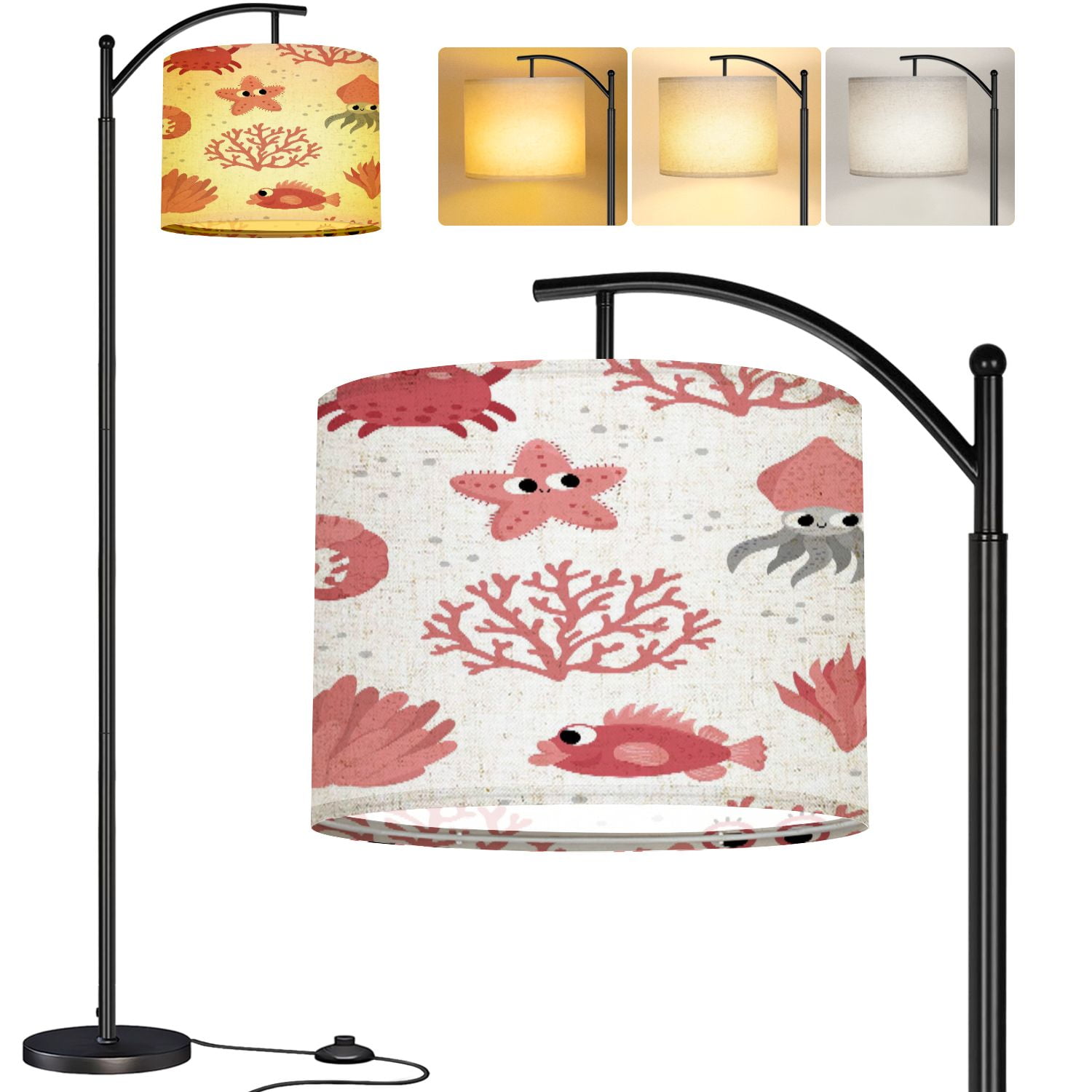 Arc Floor Lamp under sea seamless pattern Repeat crab starfish squid ...