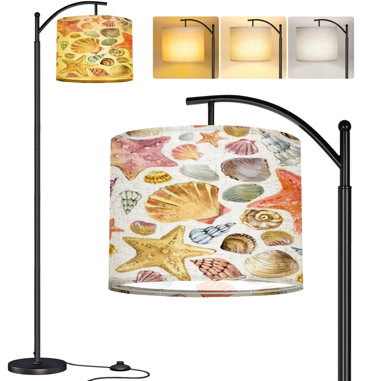 Arc Floor Lamp sea shell seamless pattern underwater life watercolor ...