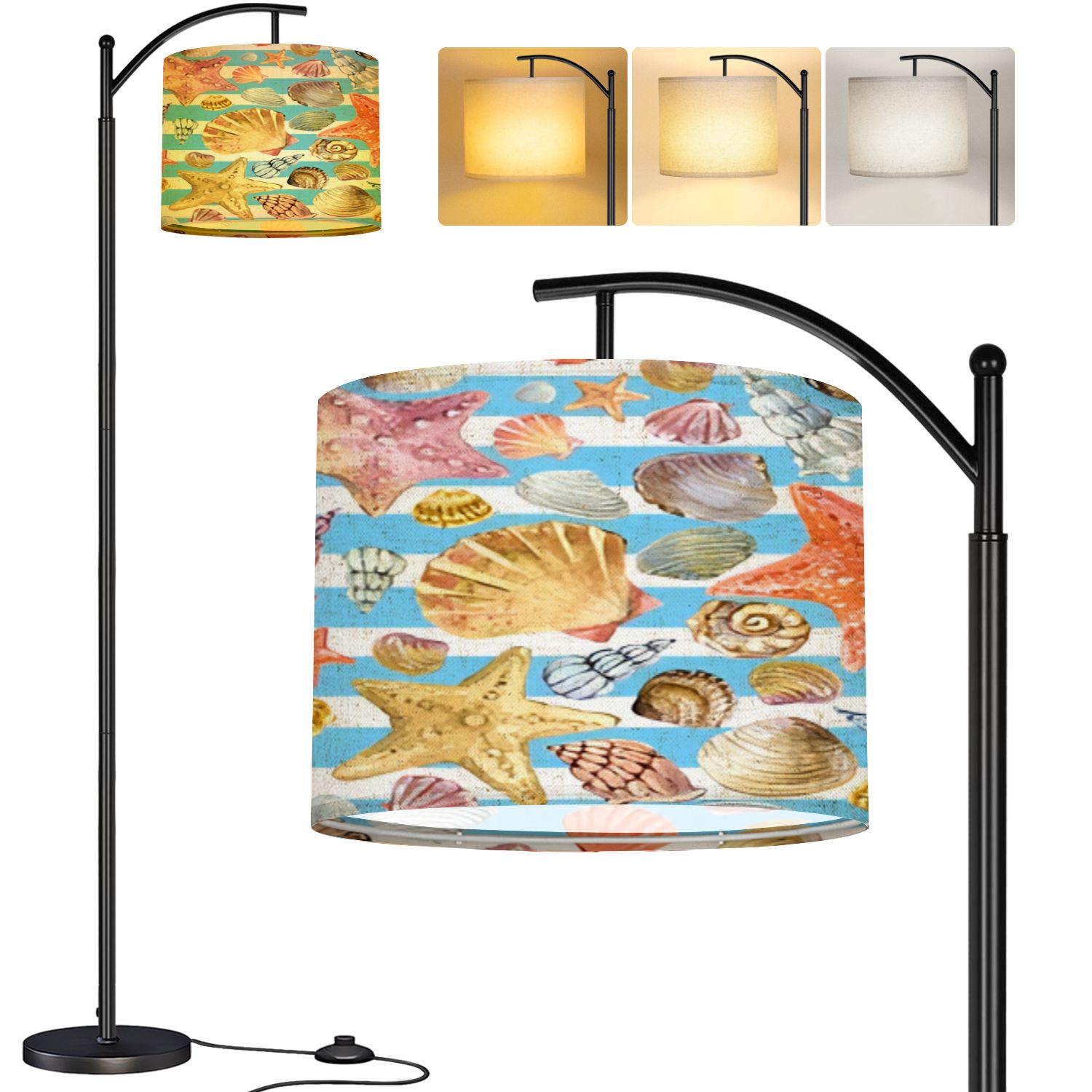 Arc Floor Lamp sea shell seamless pattern underwater life watercolor ...