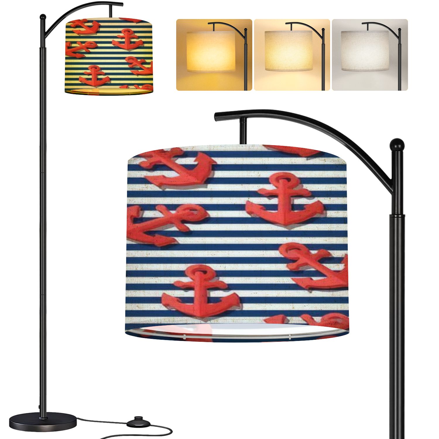 Arc Floor Lamp seamless 3d stylized red anchors blue navy stripes ...