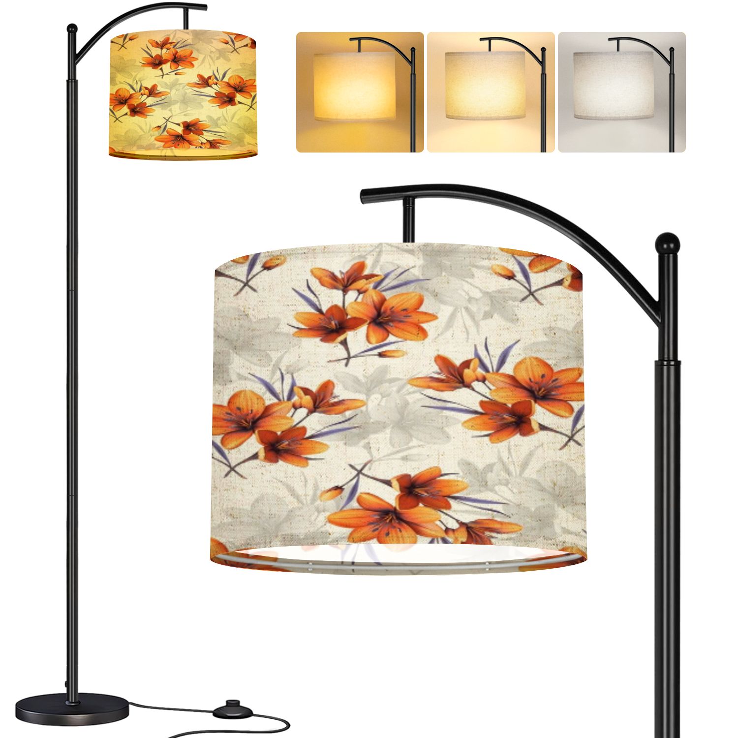 Arc Floor Lamp seamless abstract allover floral pattern vintage flowers ...