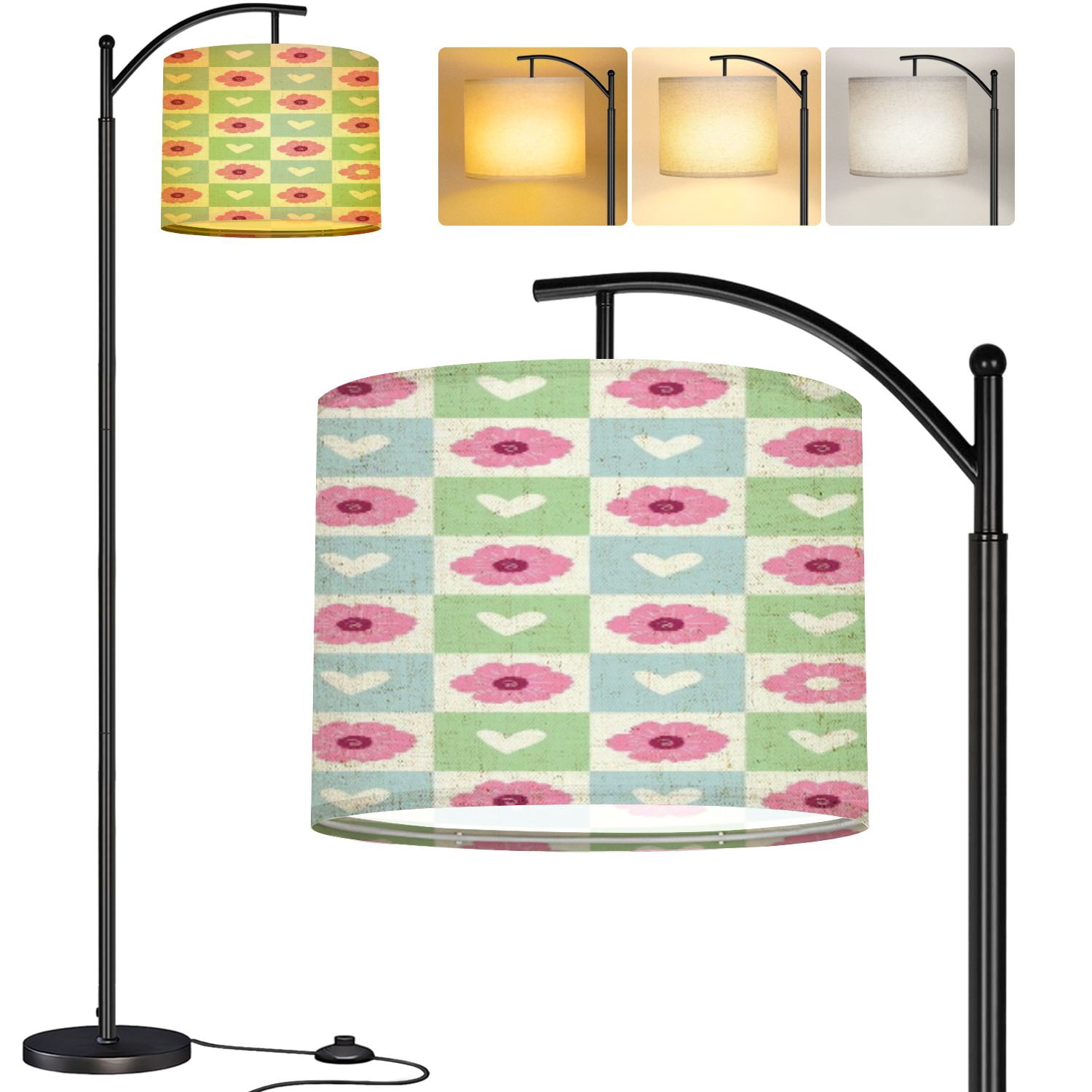 Arc Floor Lamp seamless checkered retro flowers hearts beige blue green ...