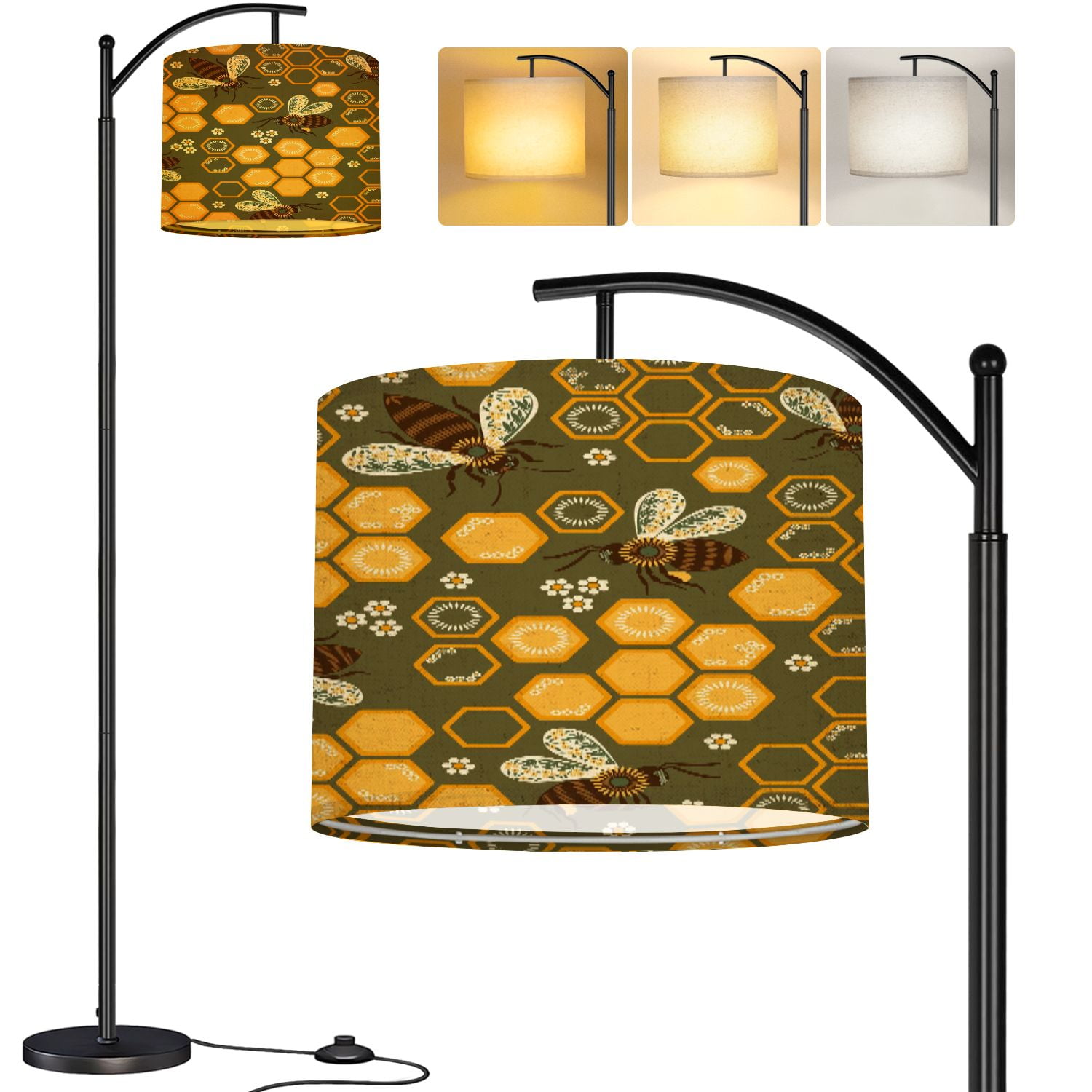 Arc Floor Lamp seamless pattern cute bees honeycombs honey flowers Tall ...