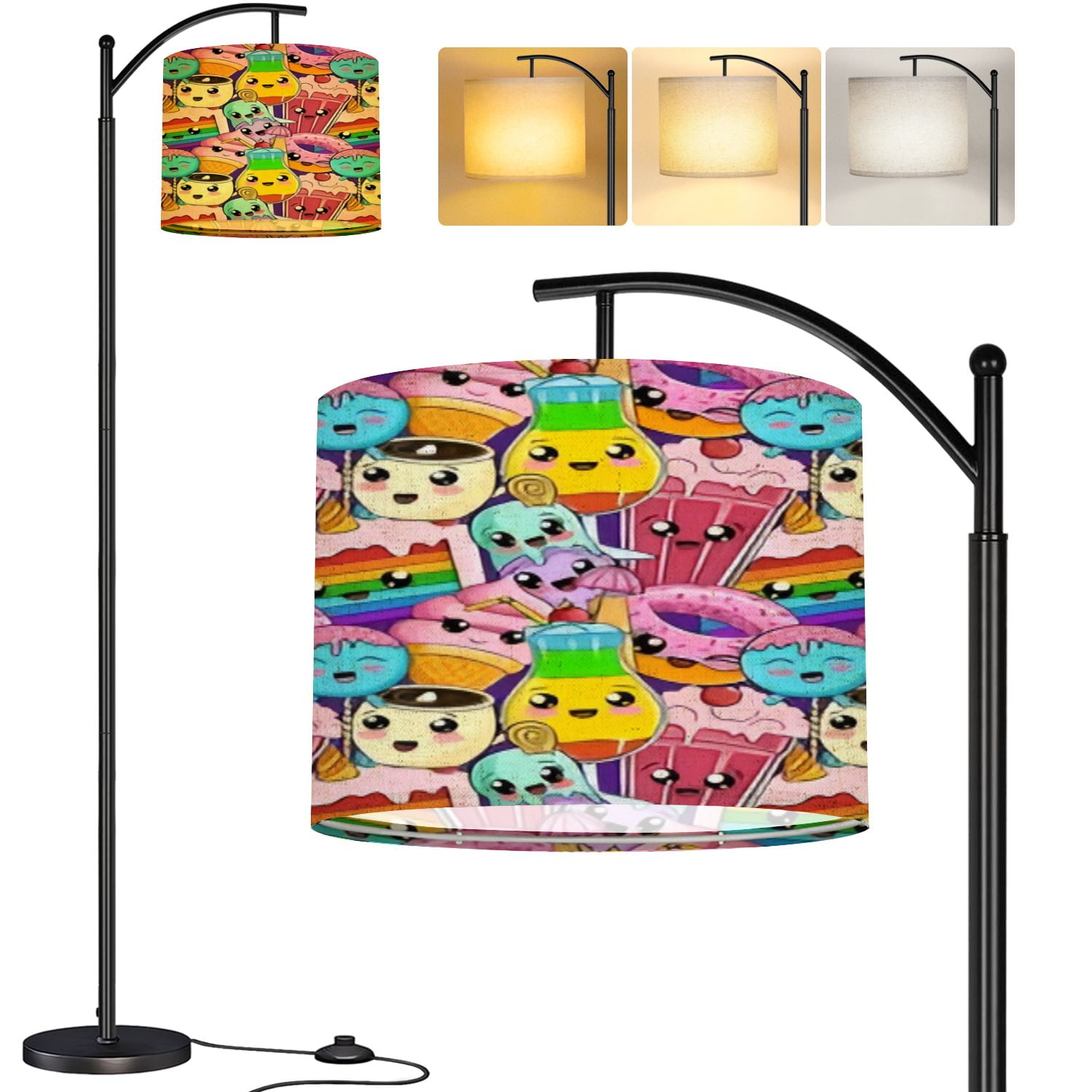 Arc Floor Lamp seamless pattern cute food characters colorful kawaii ...