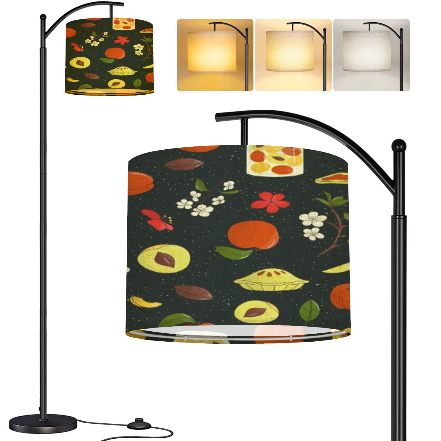 Arc Floor Lamp seamless pattern cute hand drawn apricots pie flowers jam jar Colorful Tall ...