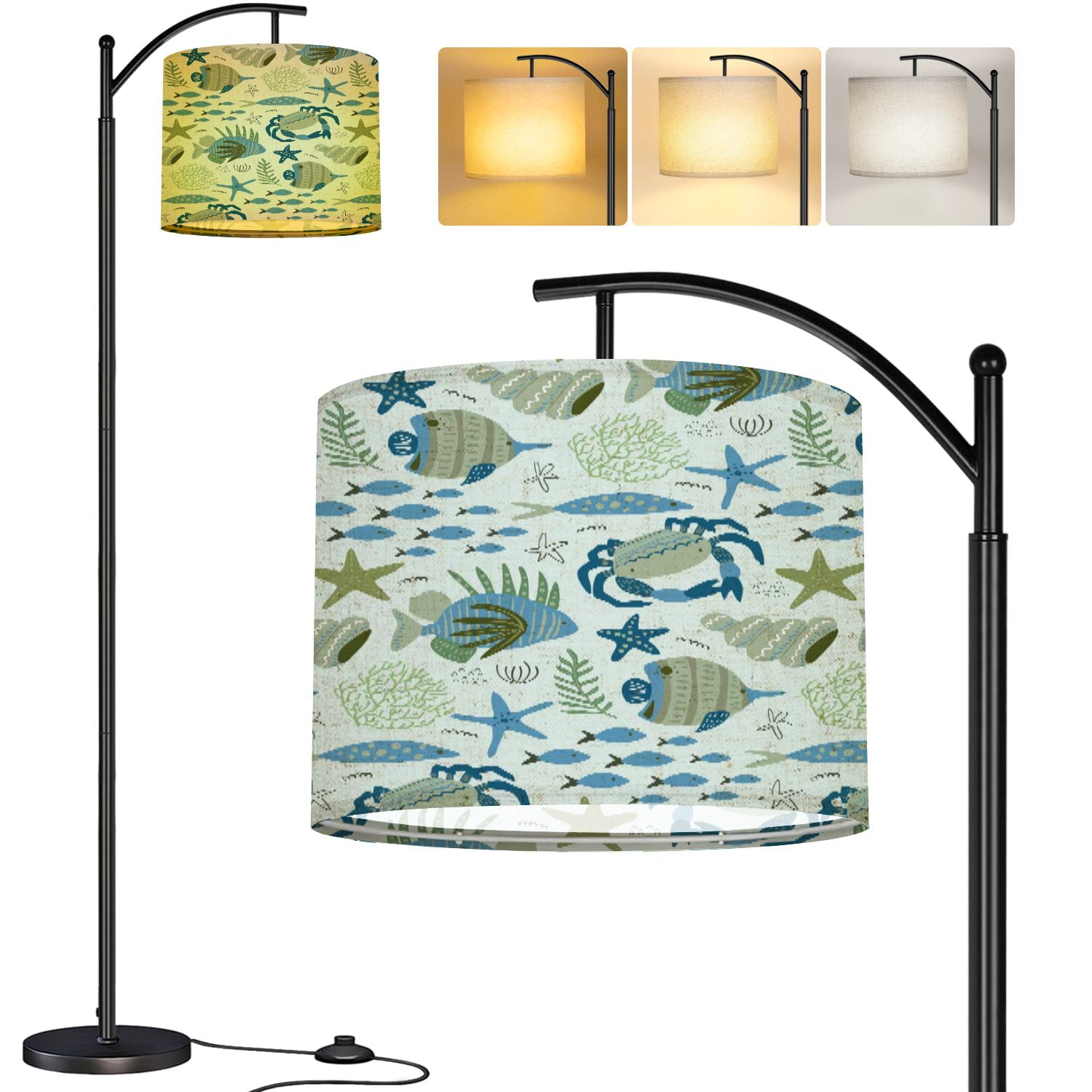 Arc Floor Lamp seamless pattern fish sea animals seashells star crab ...