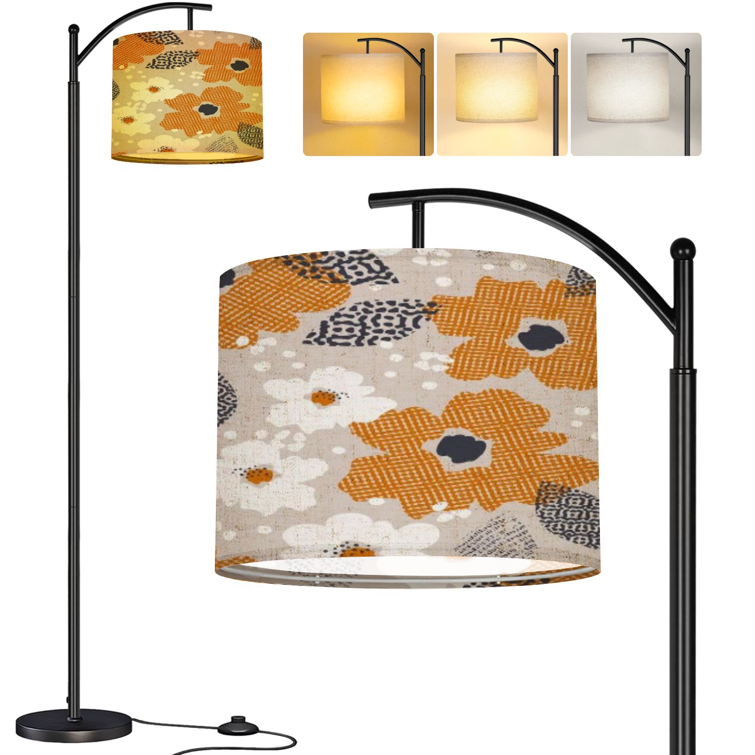 Arc Floor Lamp seamless pattern flowers leaves Tall Modern Standing ...