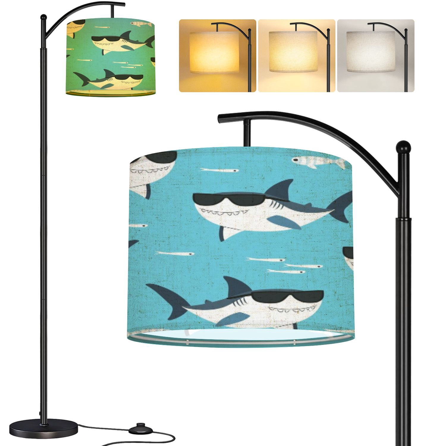 Arc Floor Lamp seamless pattern funny shark sunglasses Ocean print for ...
