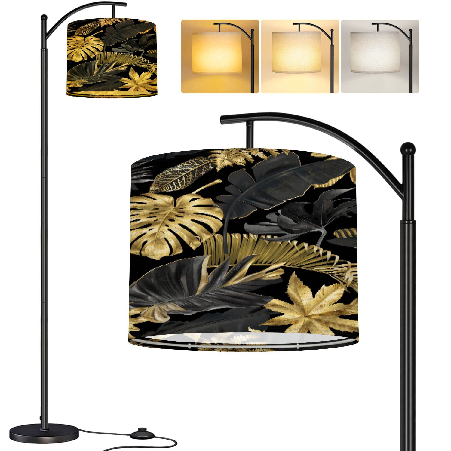 Arc Floor Lamp seamless pattern gold black tropical leaves dark Exotic ...