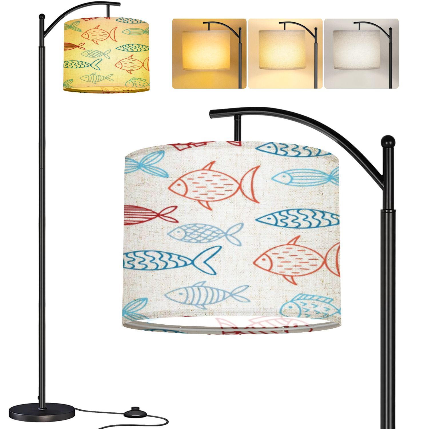Arc Floor Lamp seamless pattern hand drawn abstract fish Tall Modern ...