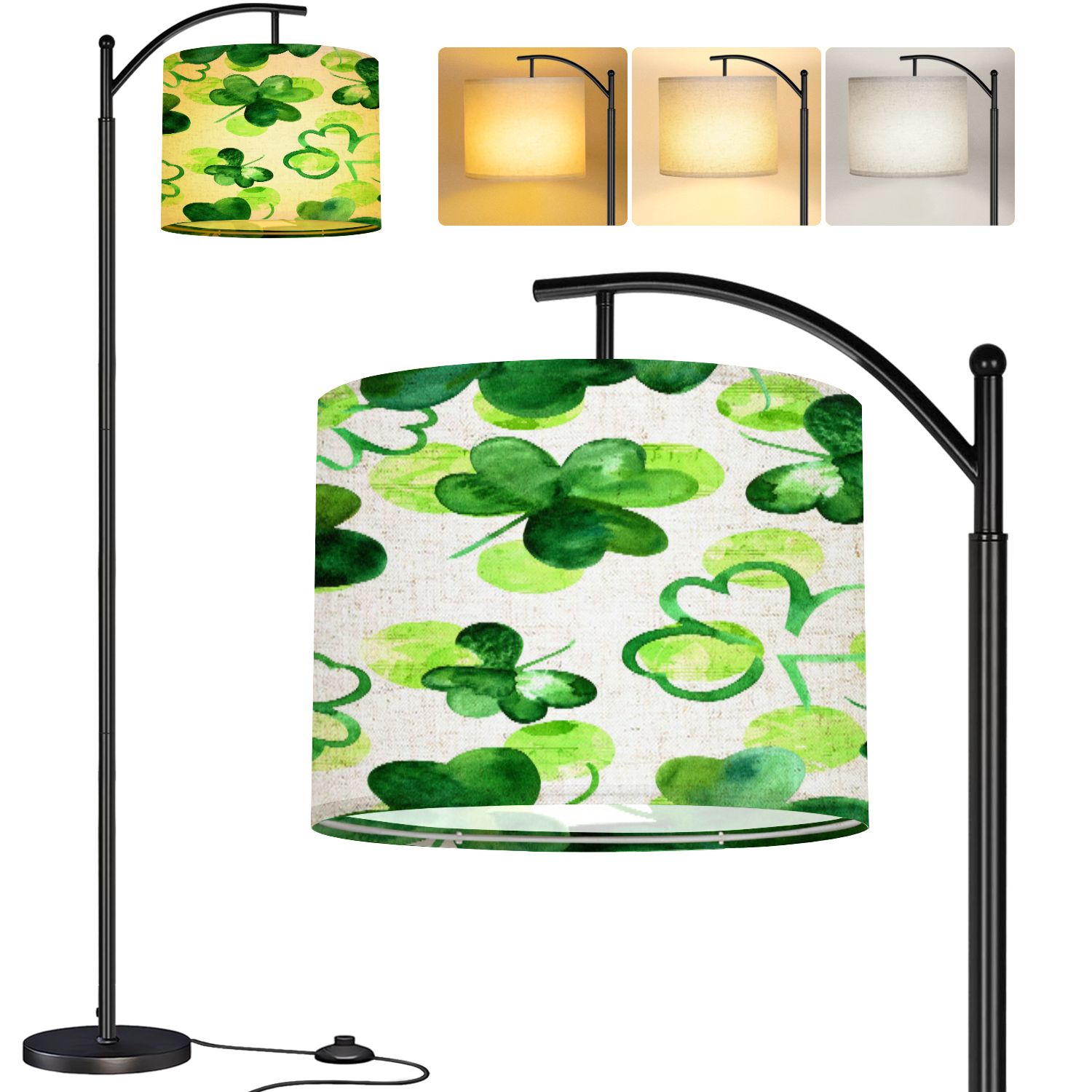 Arc Floor Lamp seamless pattern hand drawn watercolour shamrocks white ...