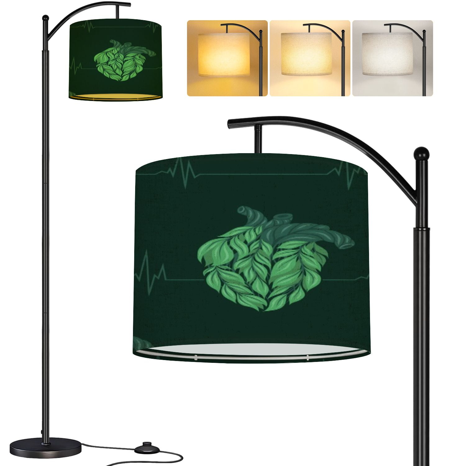 Arc Floor Lamp seamless pattern healthy human hearts leaves cardiogram ...