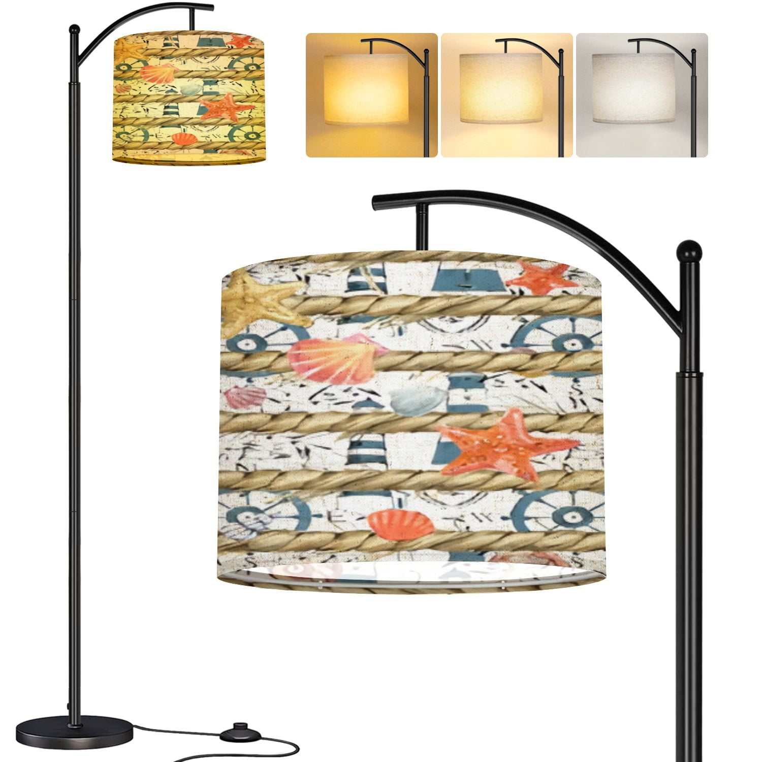 Arc Floor Lamp seamless pattern seashells starfish Lighthouse vintage ...