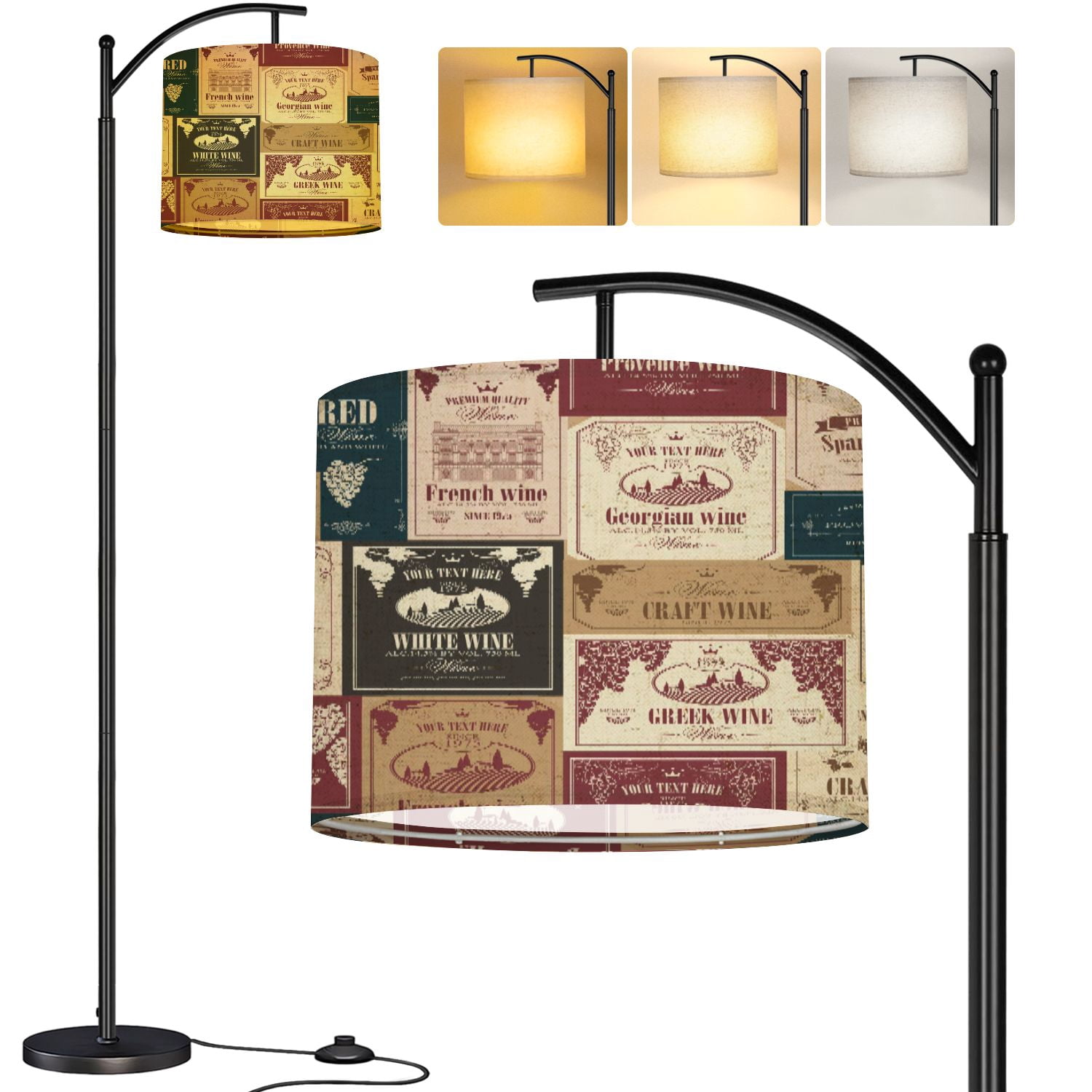Arc Floor Lamp seamless pattern theme wine various wine labels grapes ...