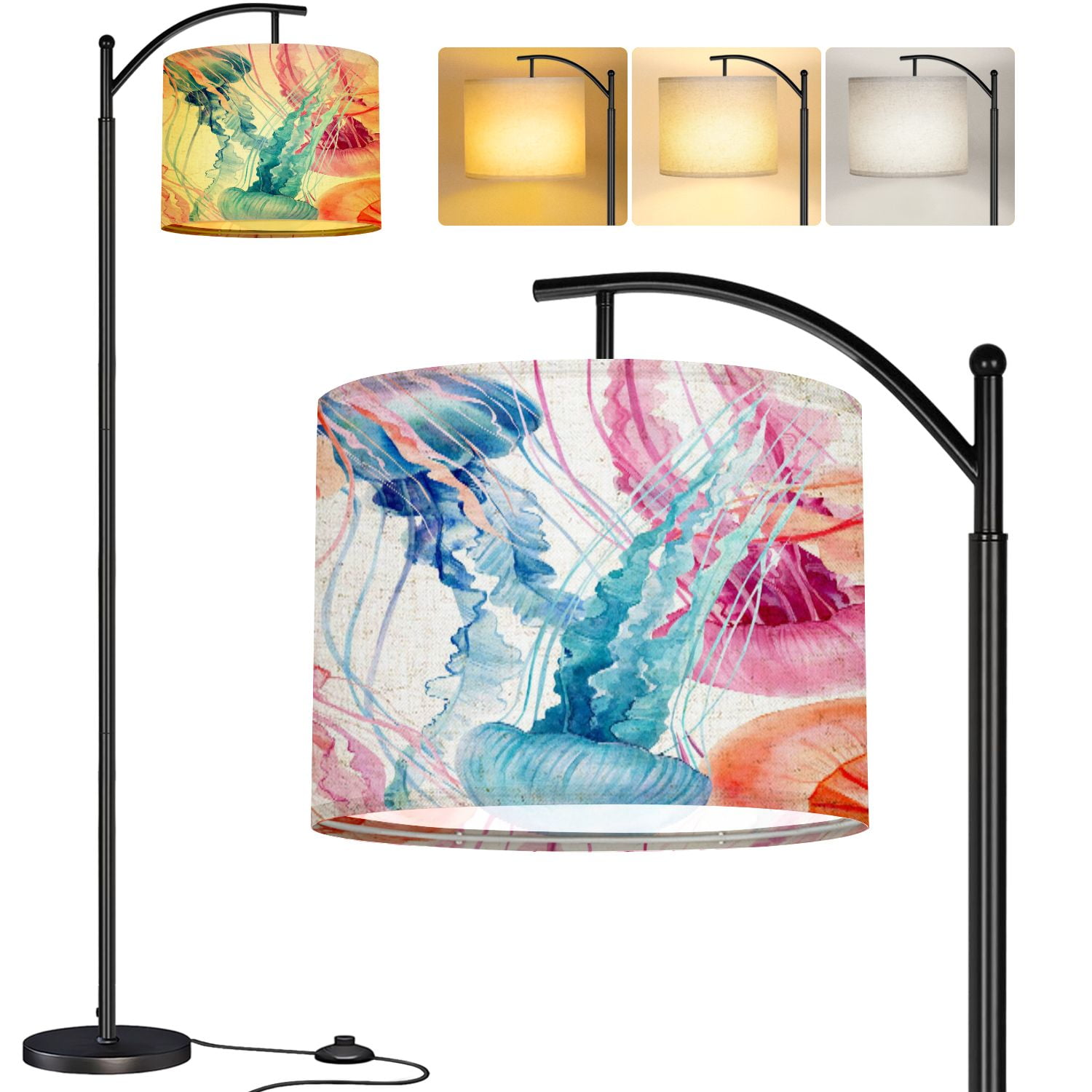 Arc Floor Lamp seamless pattern watercolor bubbles jellyfish an white hand drawing Tall Modern ...