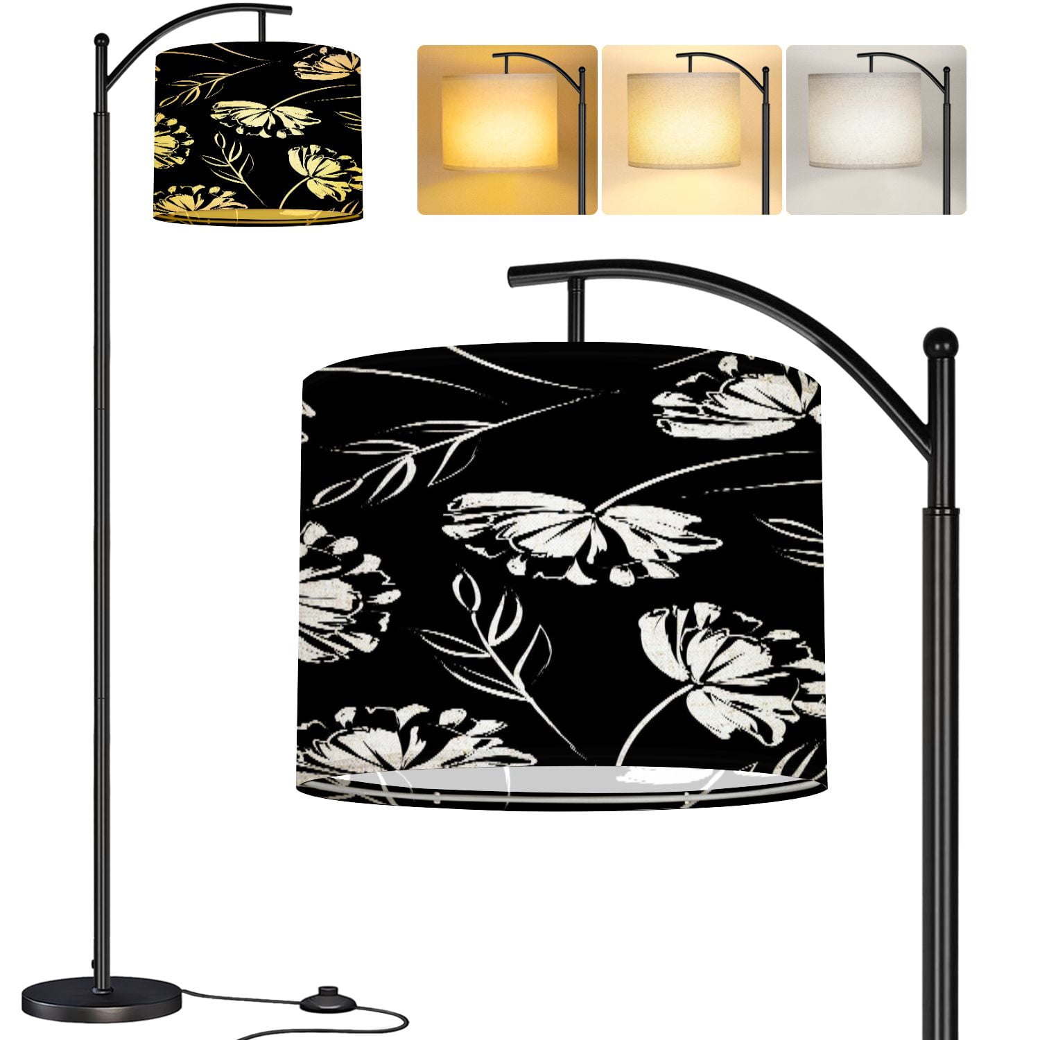 Arc Floor Lamp seamless pattern white outline doodle drawing flowers ...