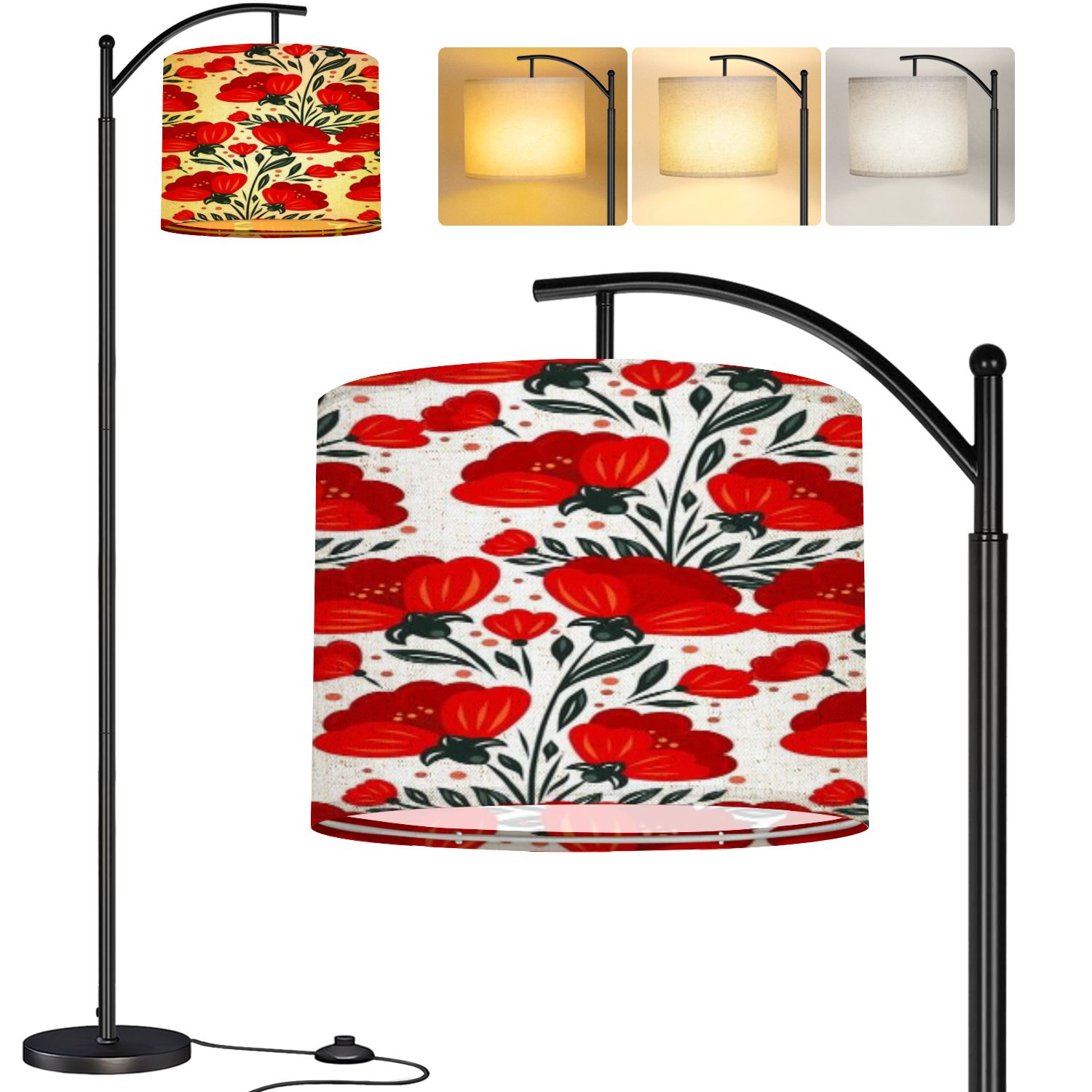 Arc Floor Lamp seamless red flowers green leaves folk art style for ...