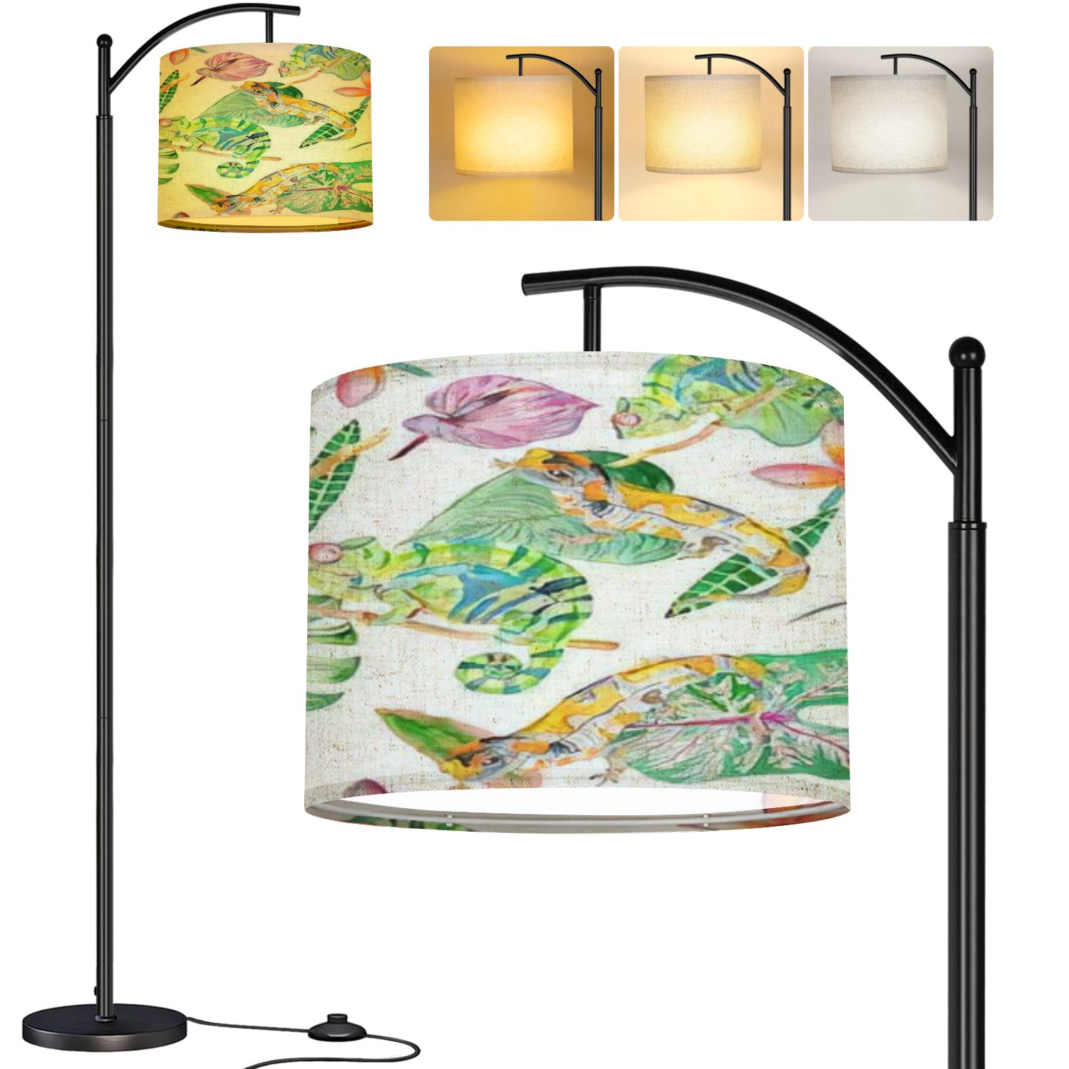 Arc Floor Lamp seamless tropical plants fire salamander Tall Modern ...
