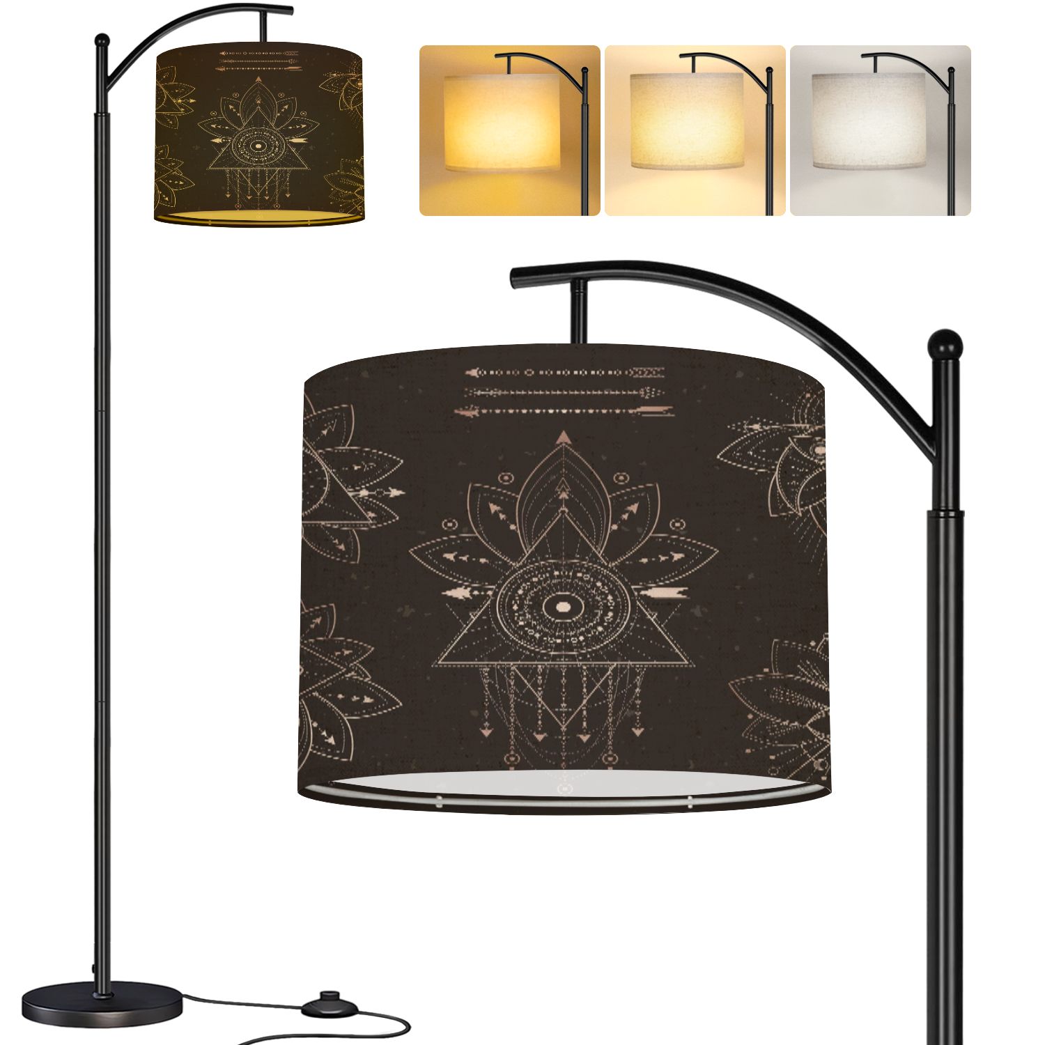 Arc Floor Lamp set Sacred geometric symbols Lotus black grunge Tall ...