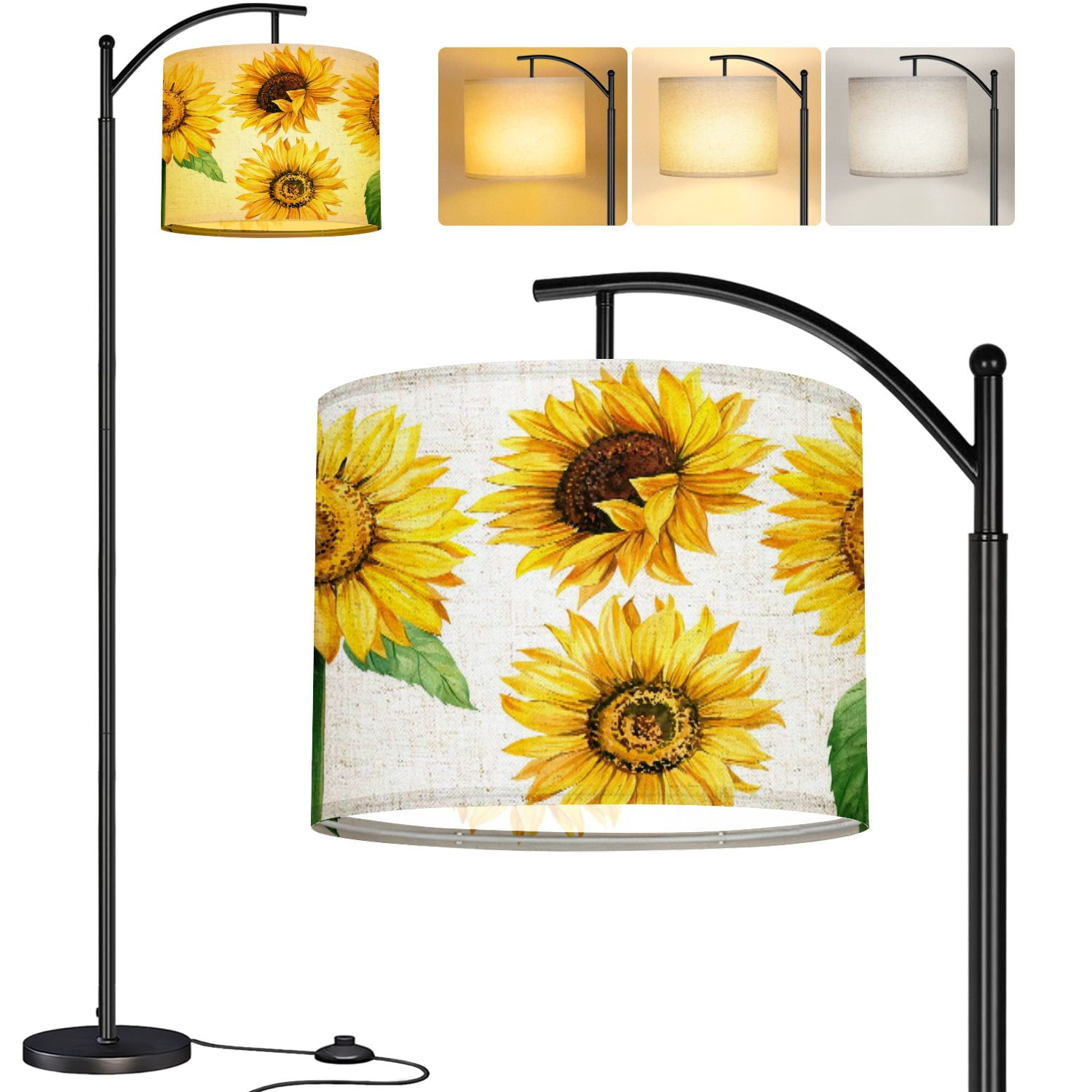 Arc Floor Lamp set sunflowers white watercolor botanical painting ...