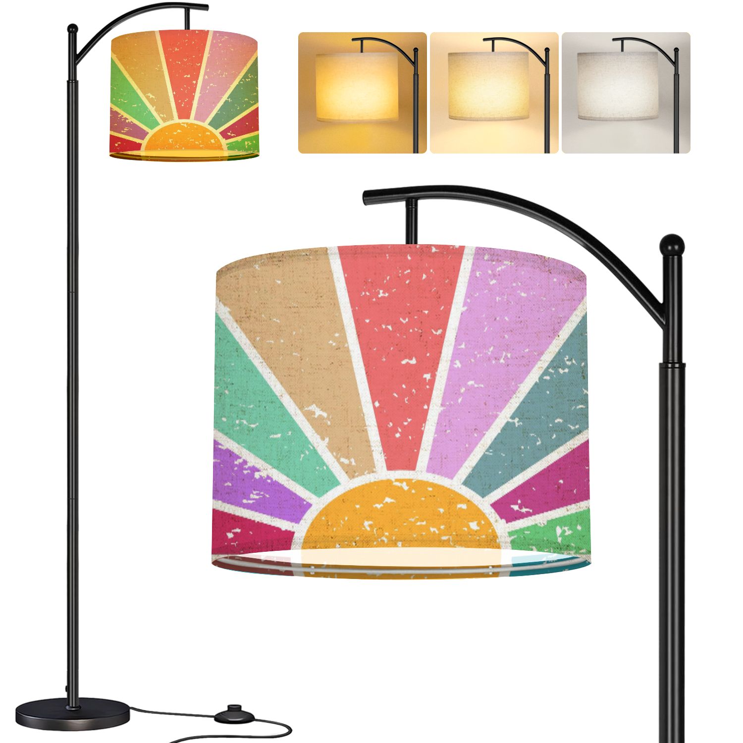 Arc Floor Lamp sun shining rays sunburst Grunge scratched texture Retro ...