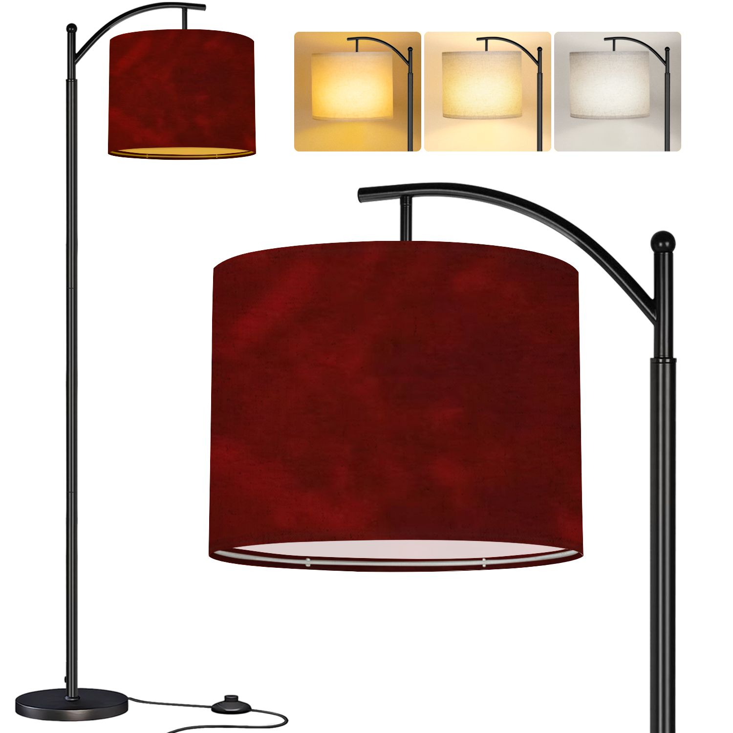 Arc Floor Lamp textured red velvet Tall Modern Standing Lamp LED ...
