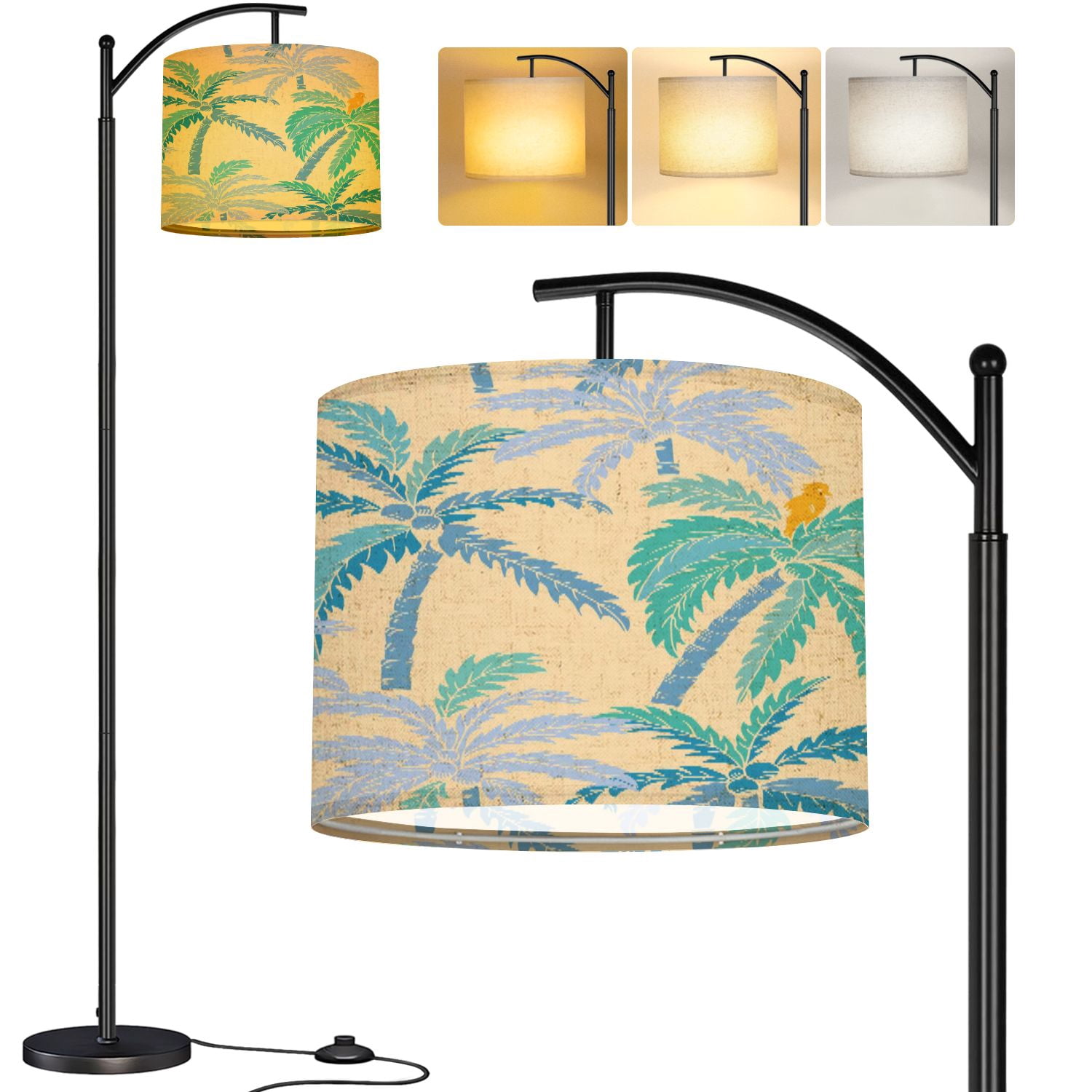 Arc Floor Lamp turquoise blue hand draw palm trees orange seamless for ...