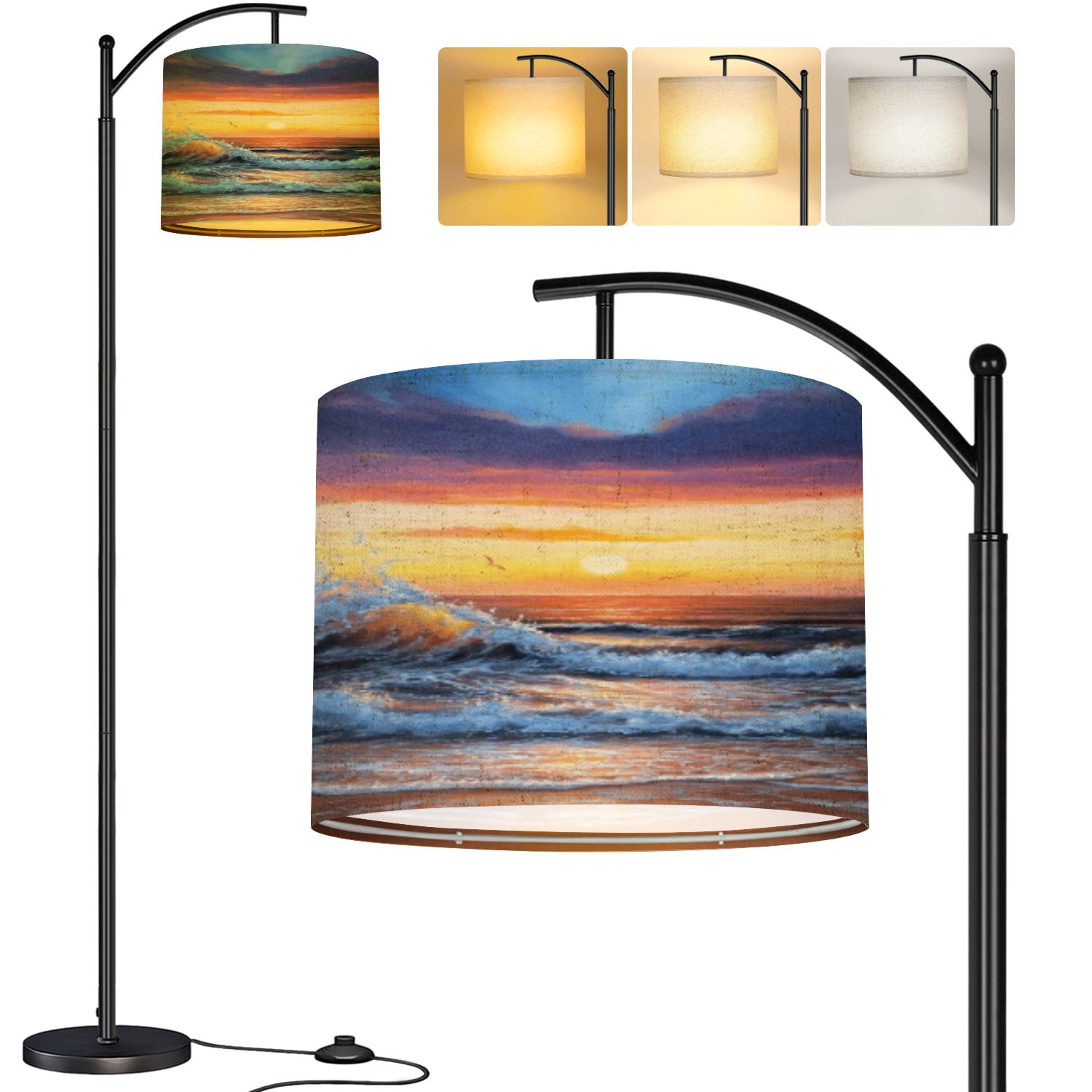 Arc Floor Lamp vivid sunset paints sky hues orange pink purple as sun ...