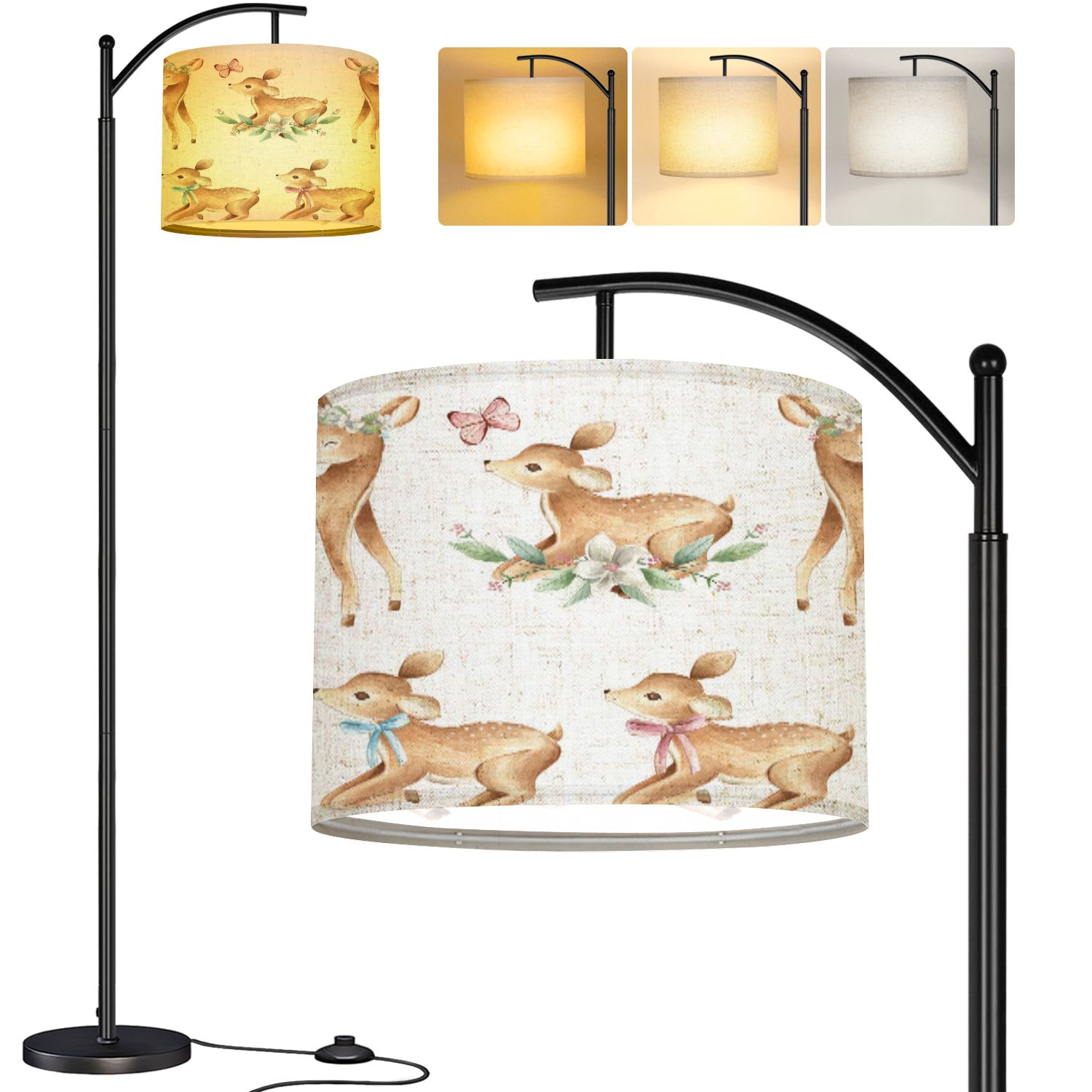 Arc Floor Lamp watercolor fawn forest animals for baby dust rose pink ...