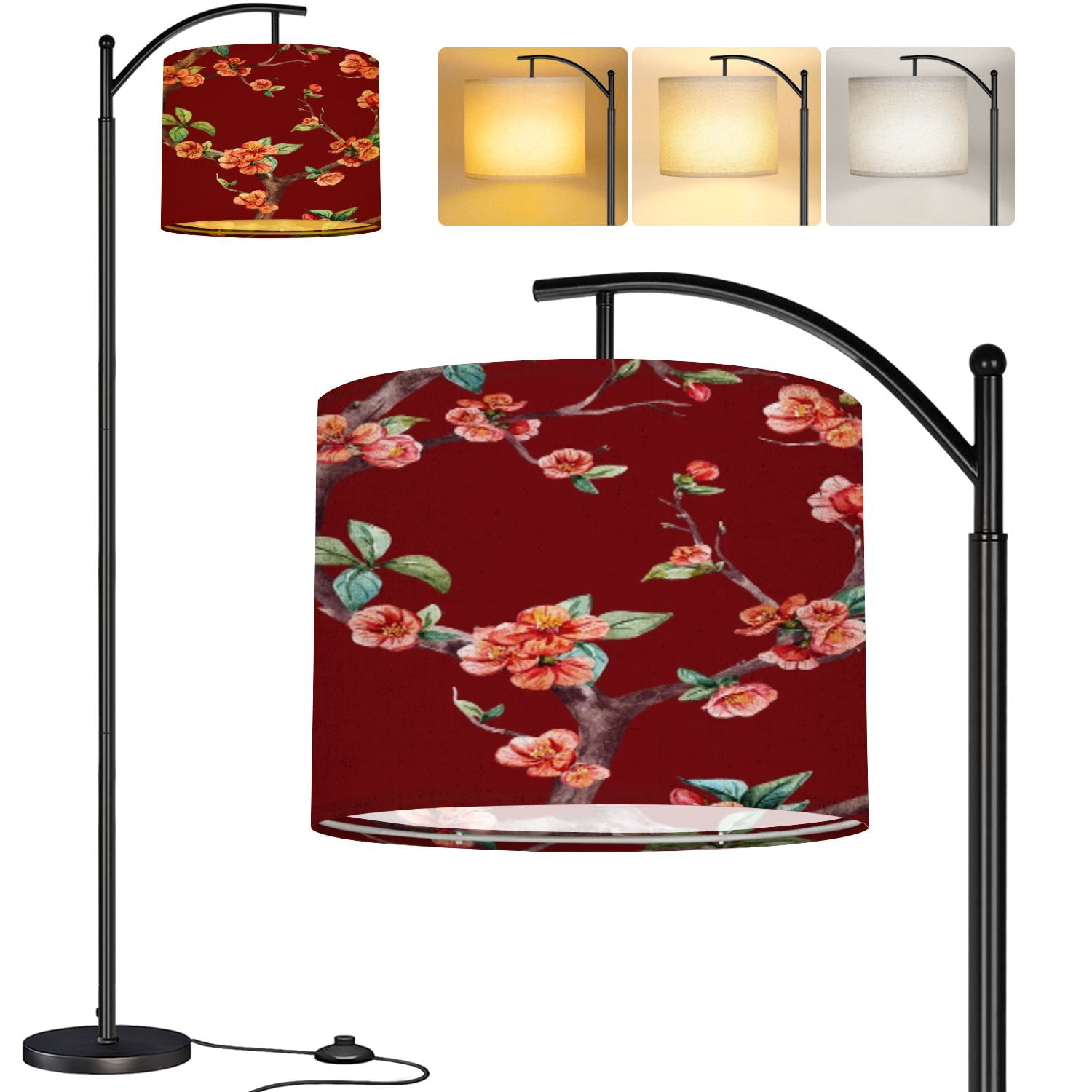 Arc Floor Lamp watercolor floral pattern cherry flowering trees small ...