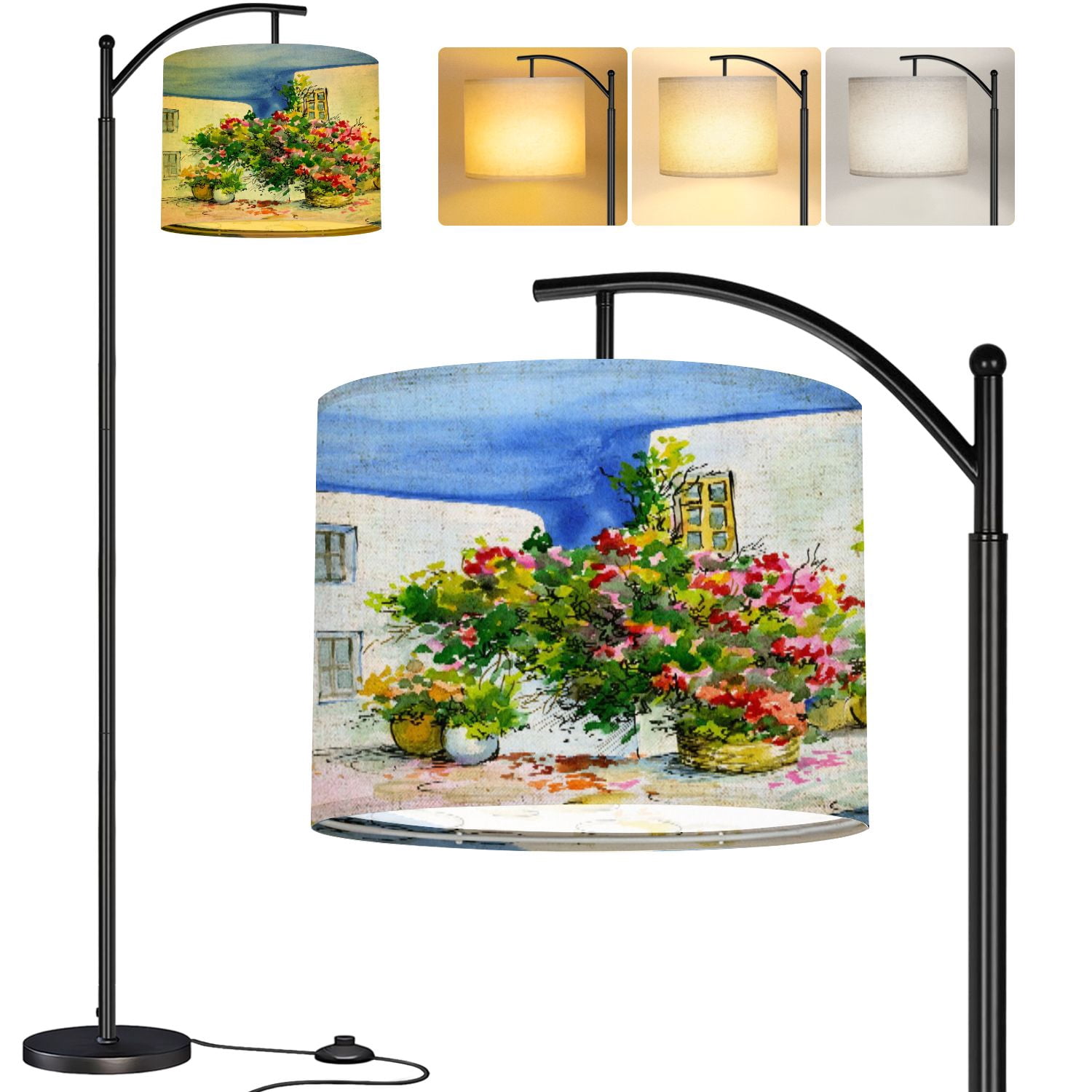 Arc Floor Lamp watercolor painting bouquet flowers pots windowsill Tall ...