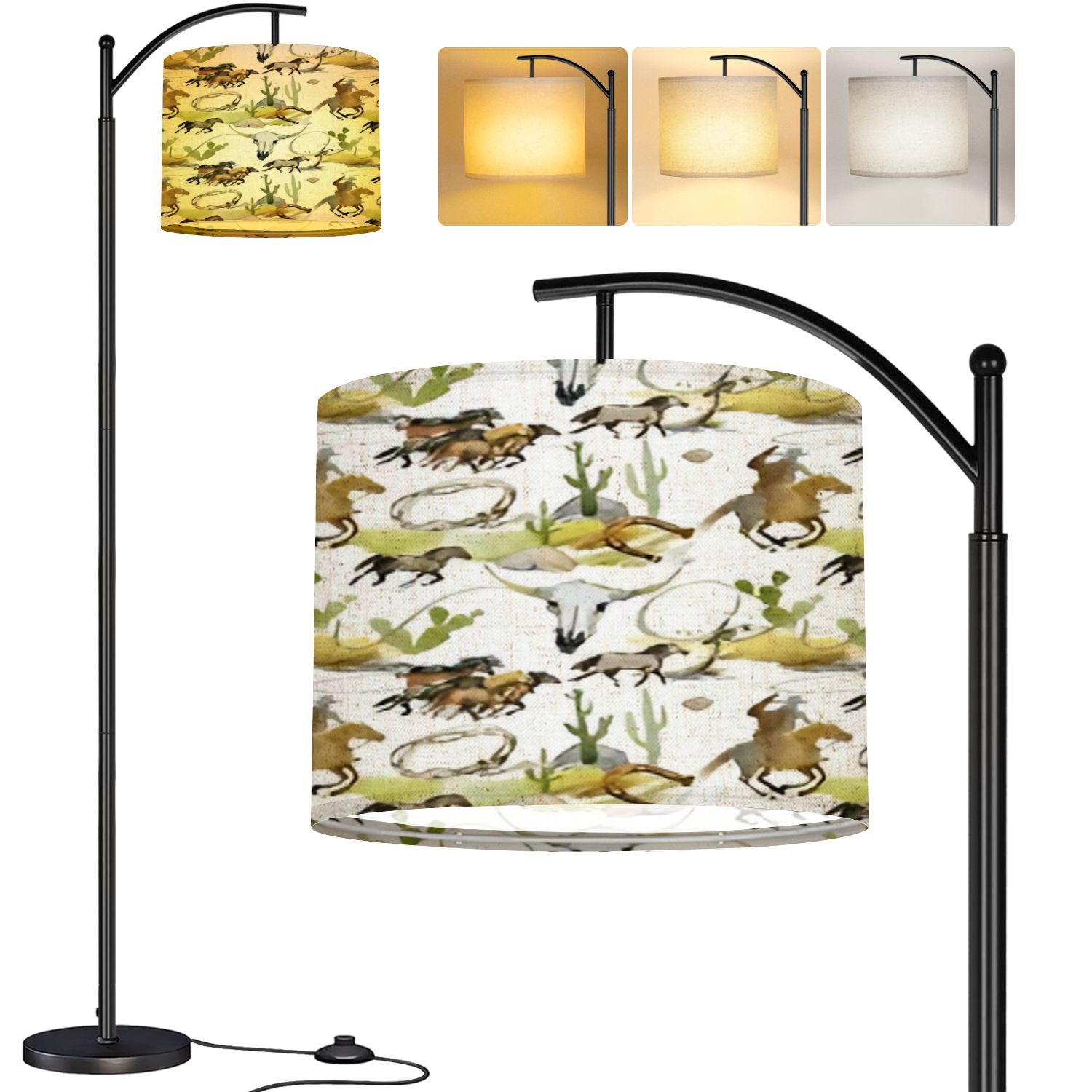 Arc Floor Lamp western seamless Cowboy horseshoe cactus cow scull ...