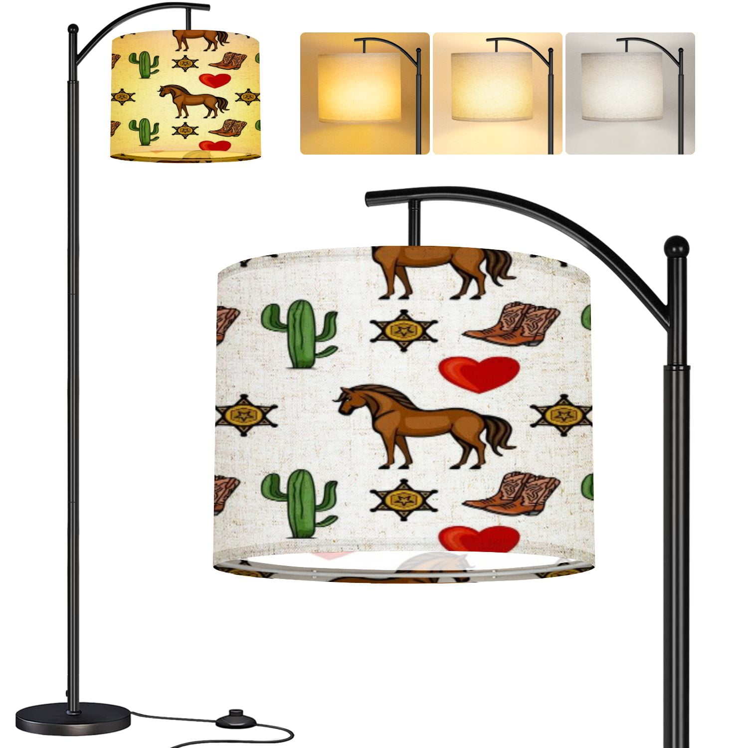 Arc Floor Lamp whimsical pattern featuring brown horses cowboy boots ...