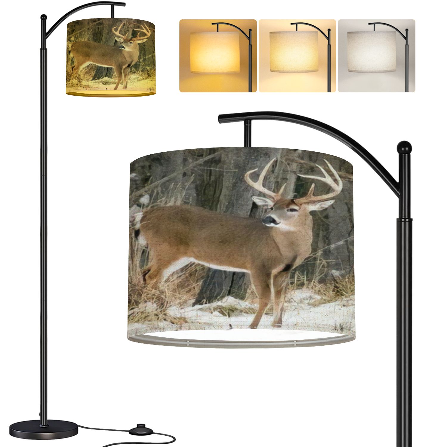 Arc Floor Lamp whitetail deer buck standing snow Tall Modern Standing ...
