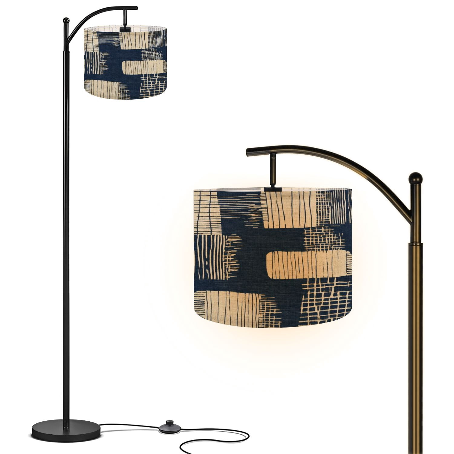 Arc Floor Lamp with Remote ,Adjustable Linen Drum Shade, Neutral Modern ...