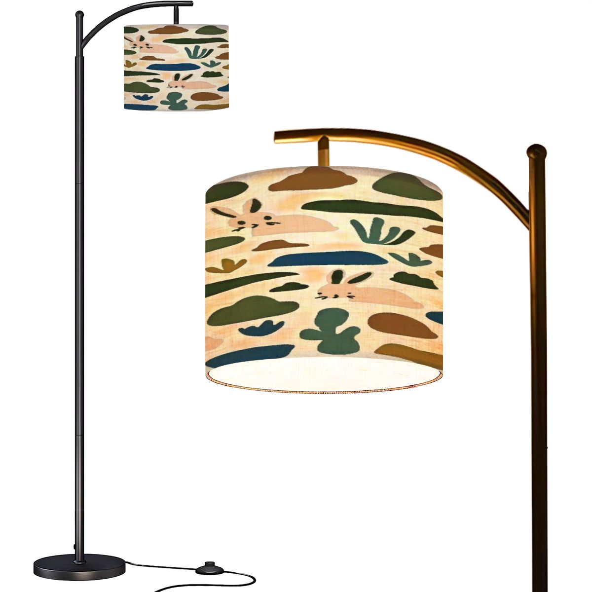 Arc Floor Lamps A forest landscape pattern birds rabbits lakes Modern ...