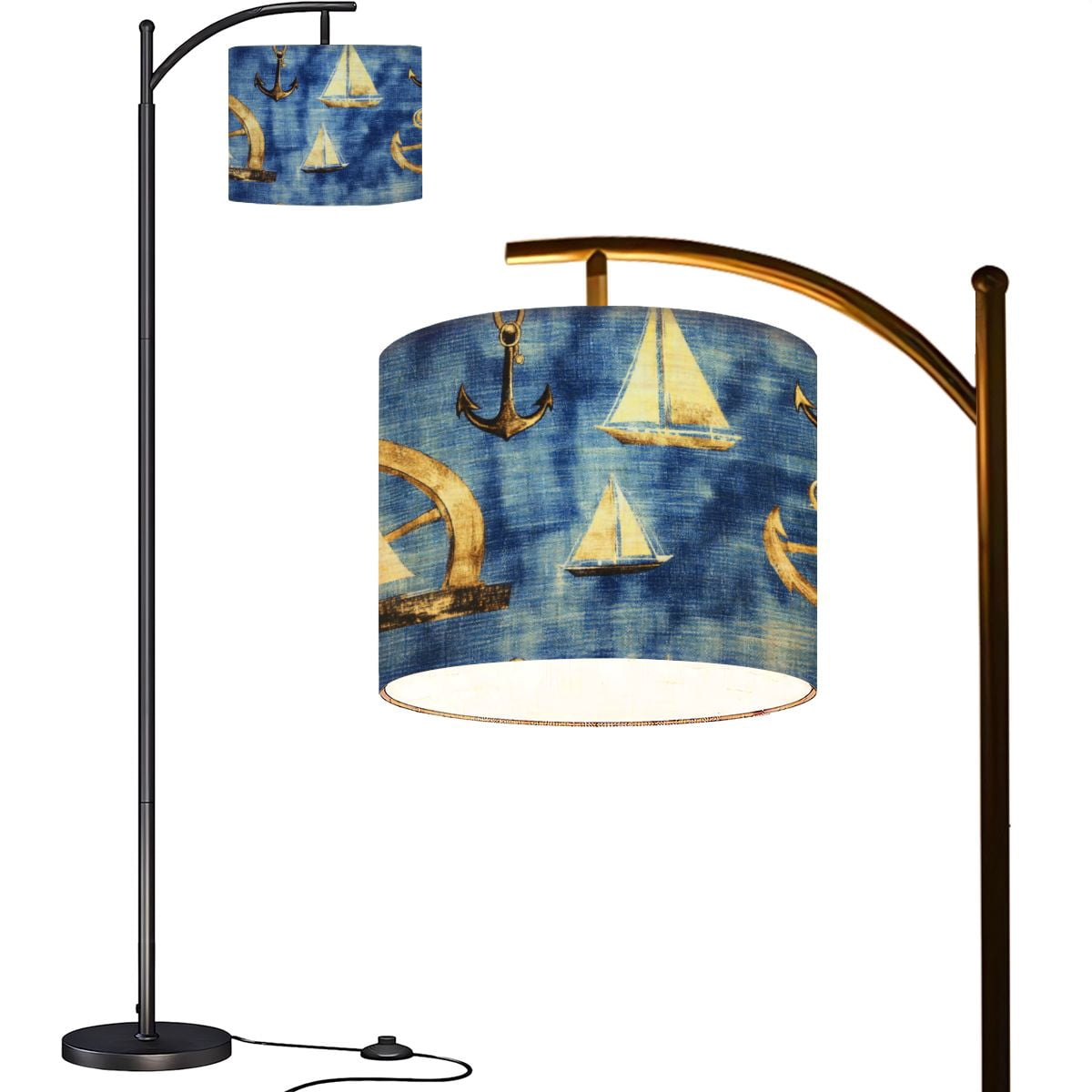 Arc Floor Lamps Anchor Ship Wheel Nautical Golden Sunlight Modern LED ...