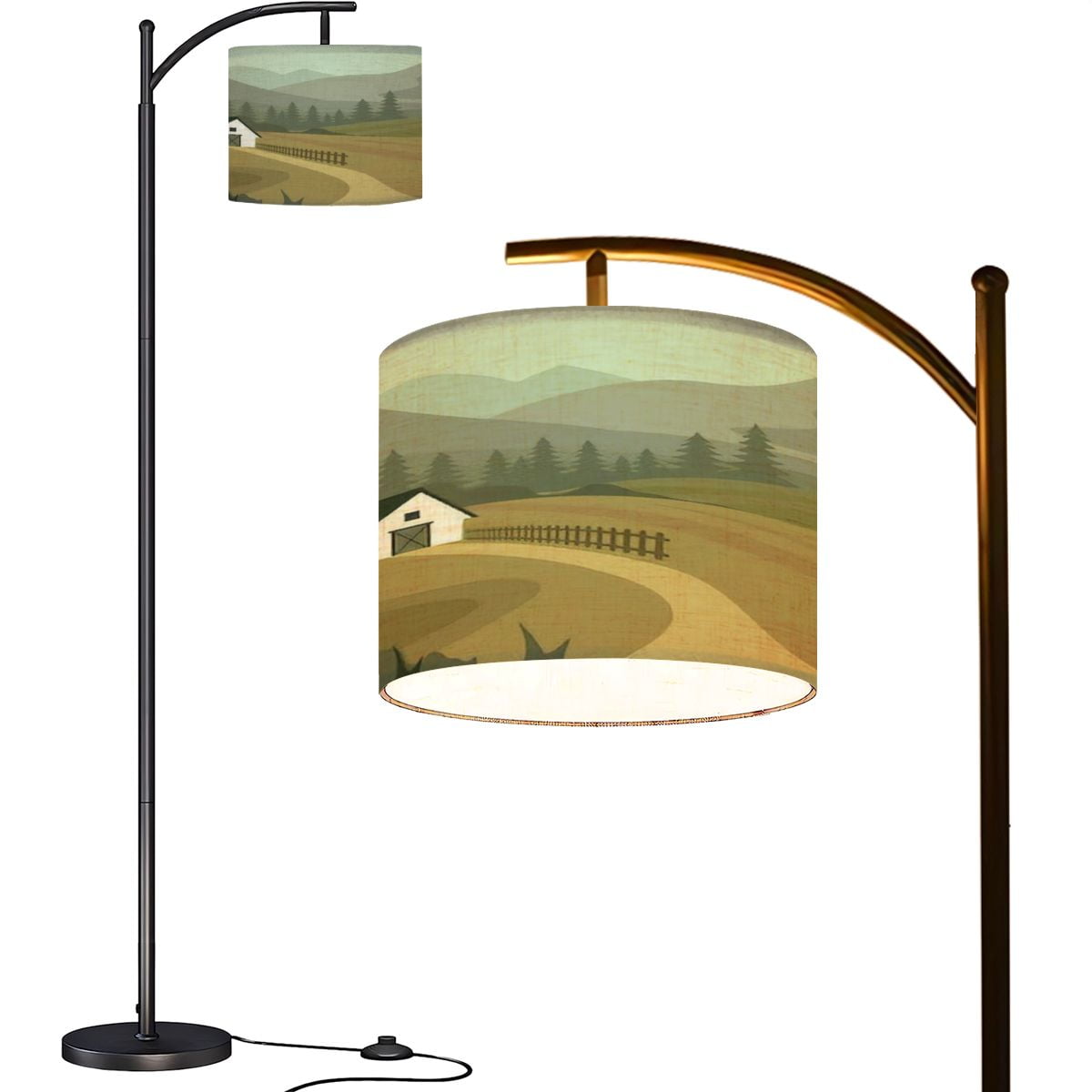 Arc Floor Lamps And Countryside Landscape Illustration Modern LED ...