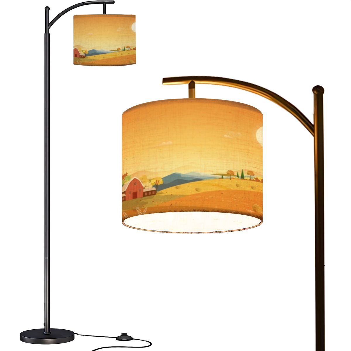 Arc Floor Lamps Autumn landscape forest tree Cartoon Scene Fall Season ...