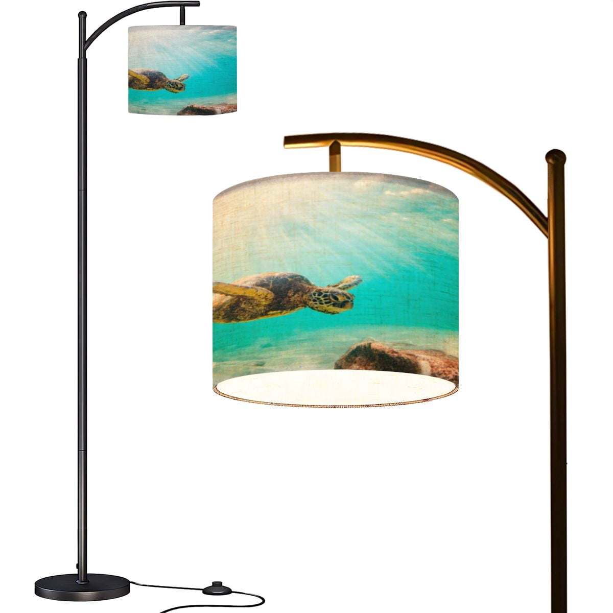 Arc Floor Lamps Beautiful Hawaiian Green Sea Turtle Modern LED Adjustable Lampshade Standing ...