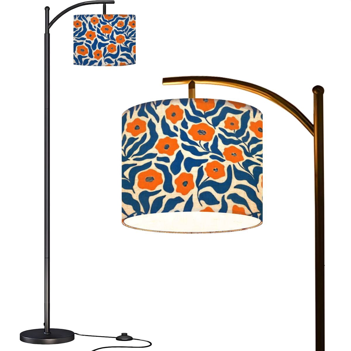 Arc Floor Lamps Blue floral seamless pattern curve leaves red flowers ...