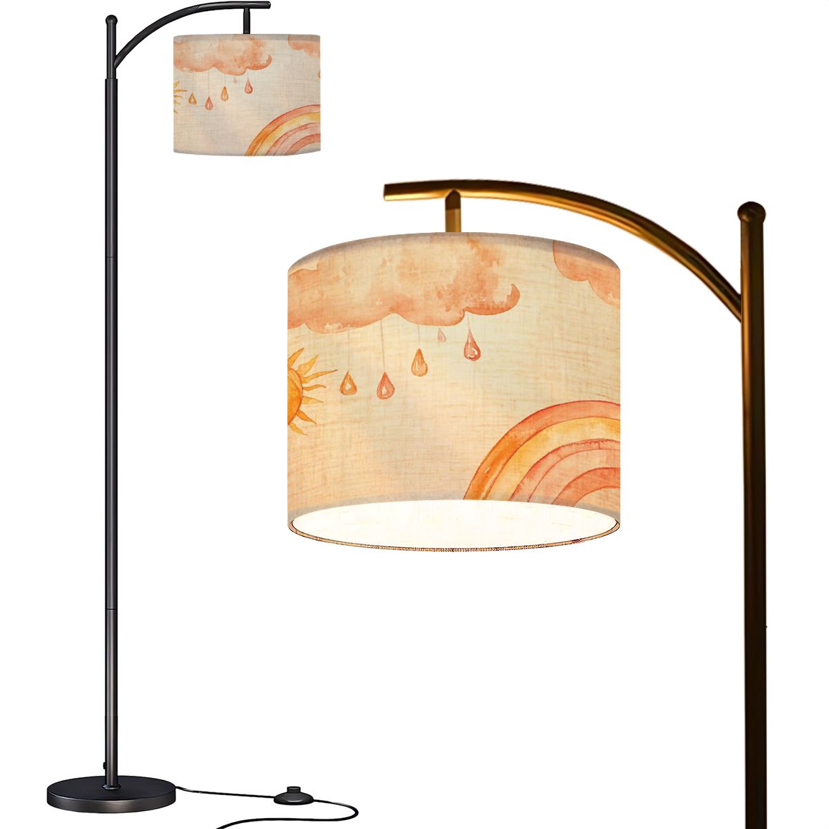 Arc Floor Lamps Boho Rainbow Hand Drawn Watercolor Print Pastel Earthy ...