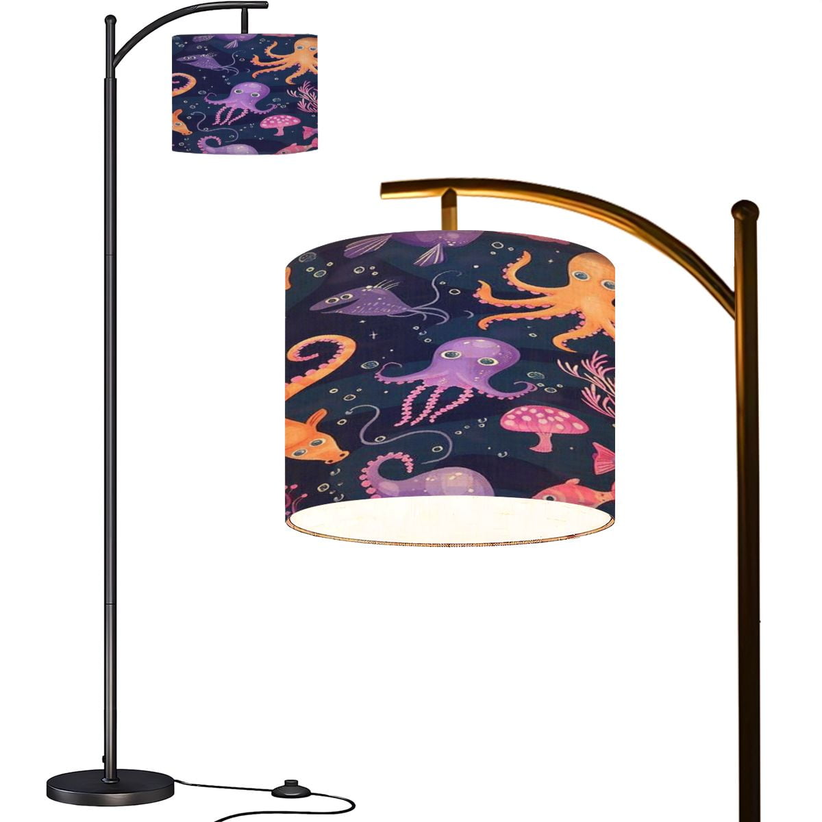 Arc Floor Lamps Bright seamless marine cartoon fish Underwater animals ...