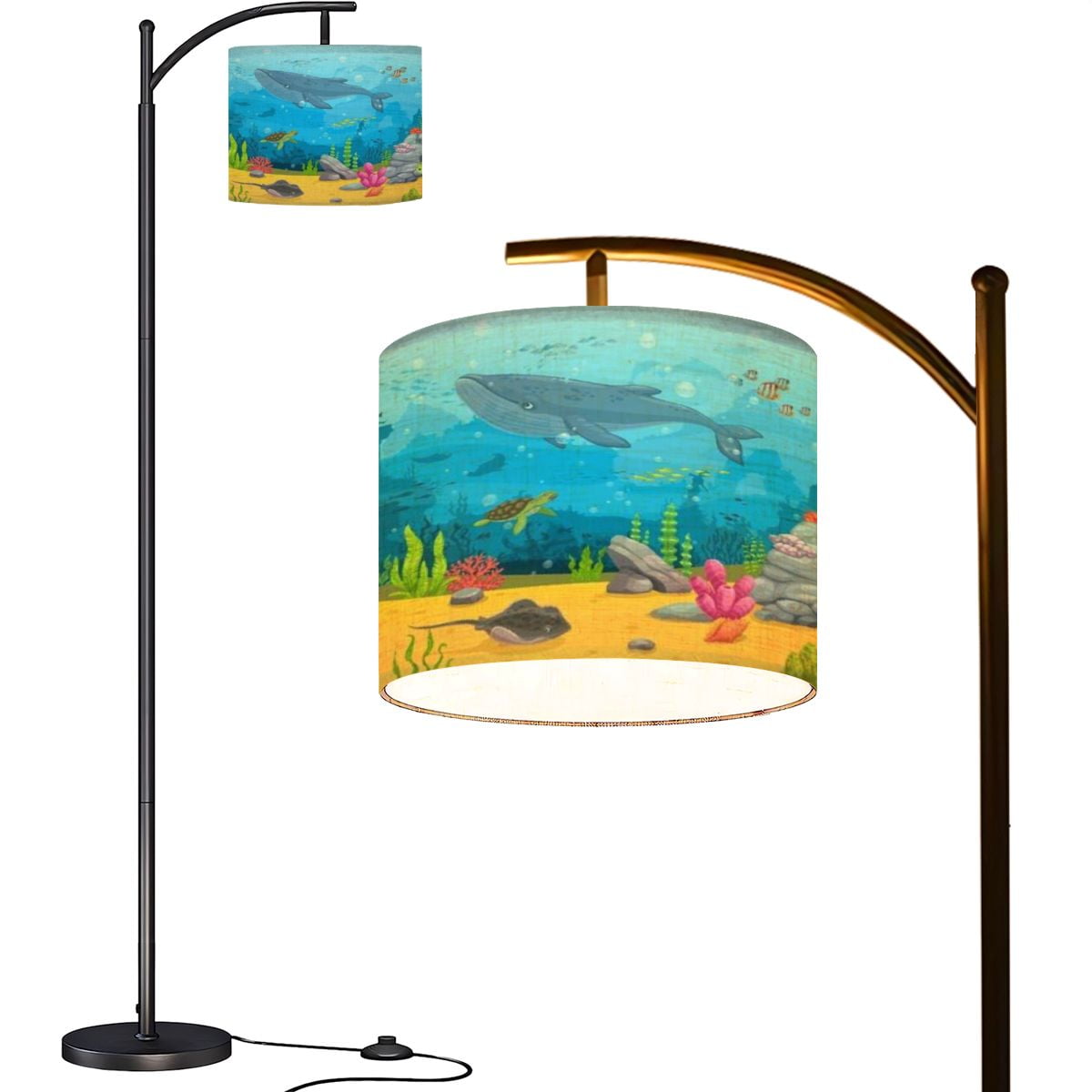 Arc Floor Lamps Cartoon underwater landscape Blue whale fish shoals sea ...