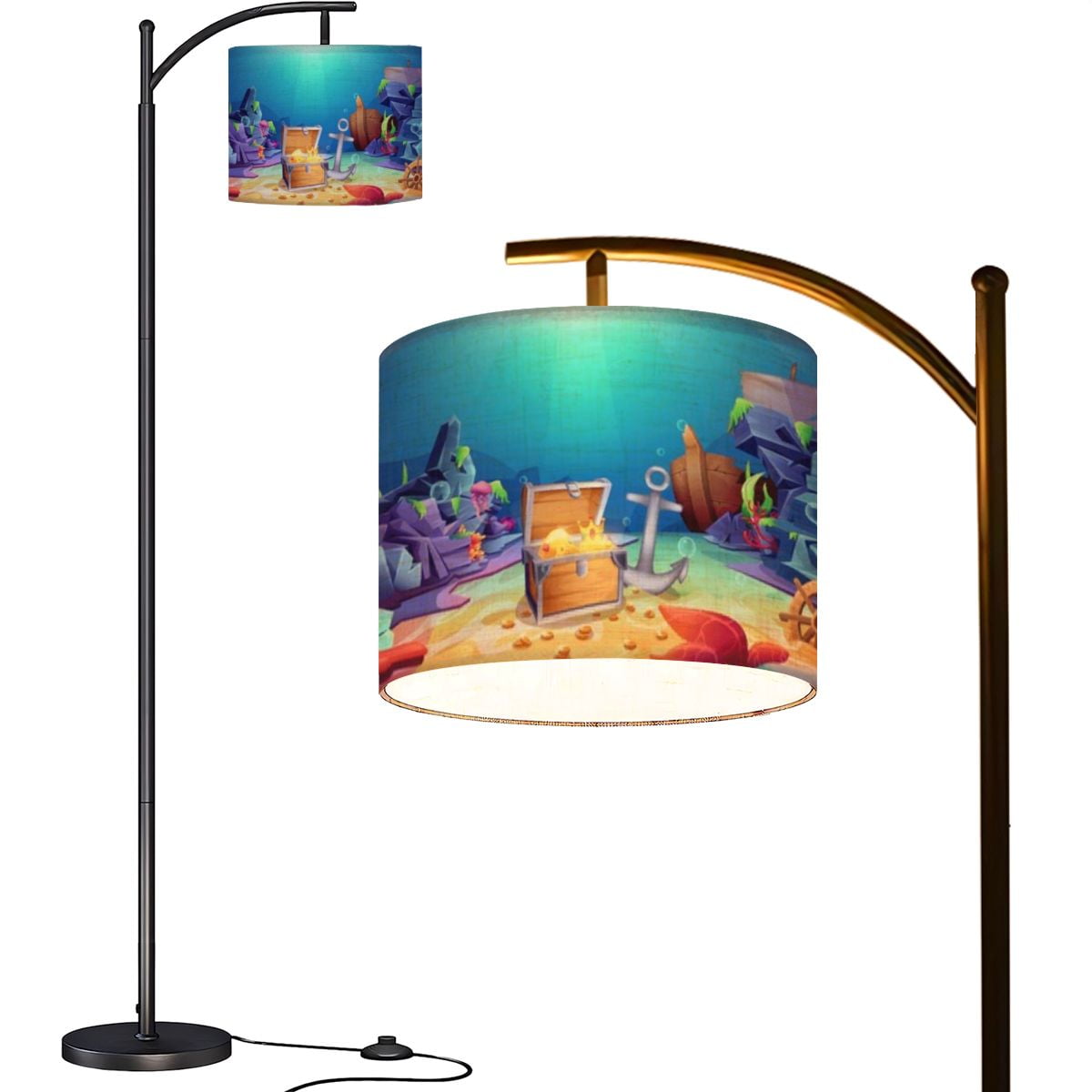 Arc Floor Lamps Cartoon underwater world open Sunken wooden box coins ...